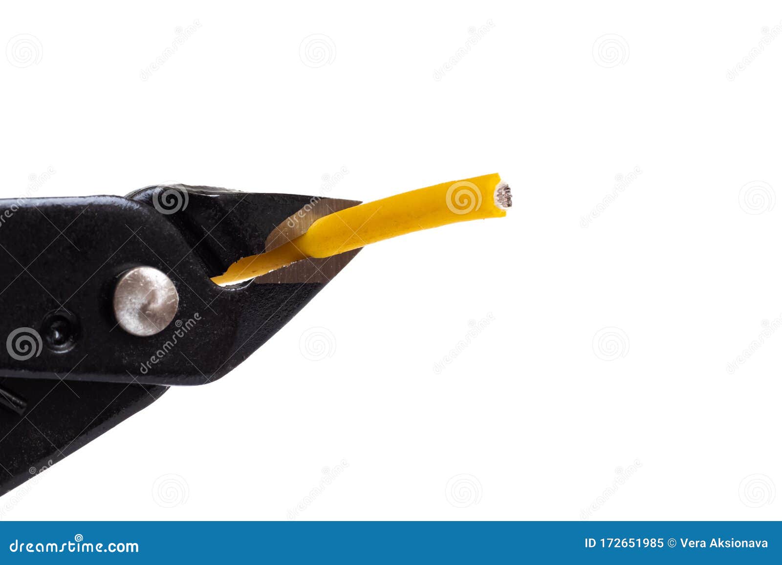 Blue Wire Cutter Cuts Yellow Wire Isolated on White Background Stock ...
