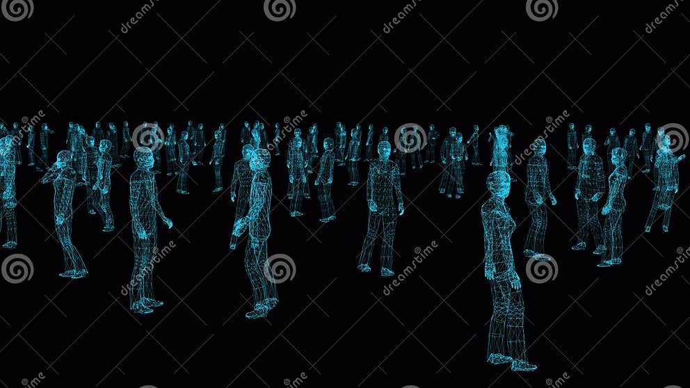 Blue Wire People Stand on Black 3d Stock Illustration - Illustration of ...