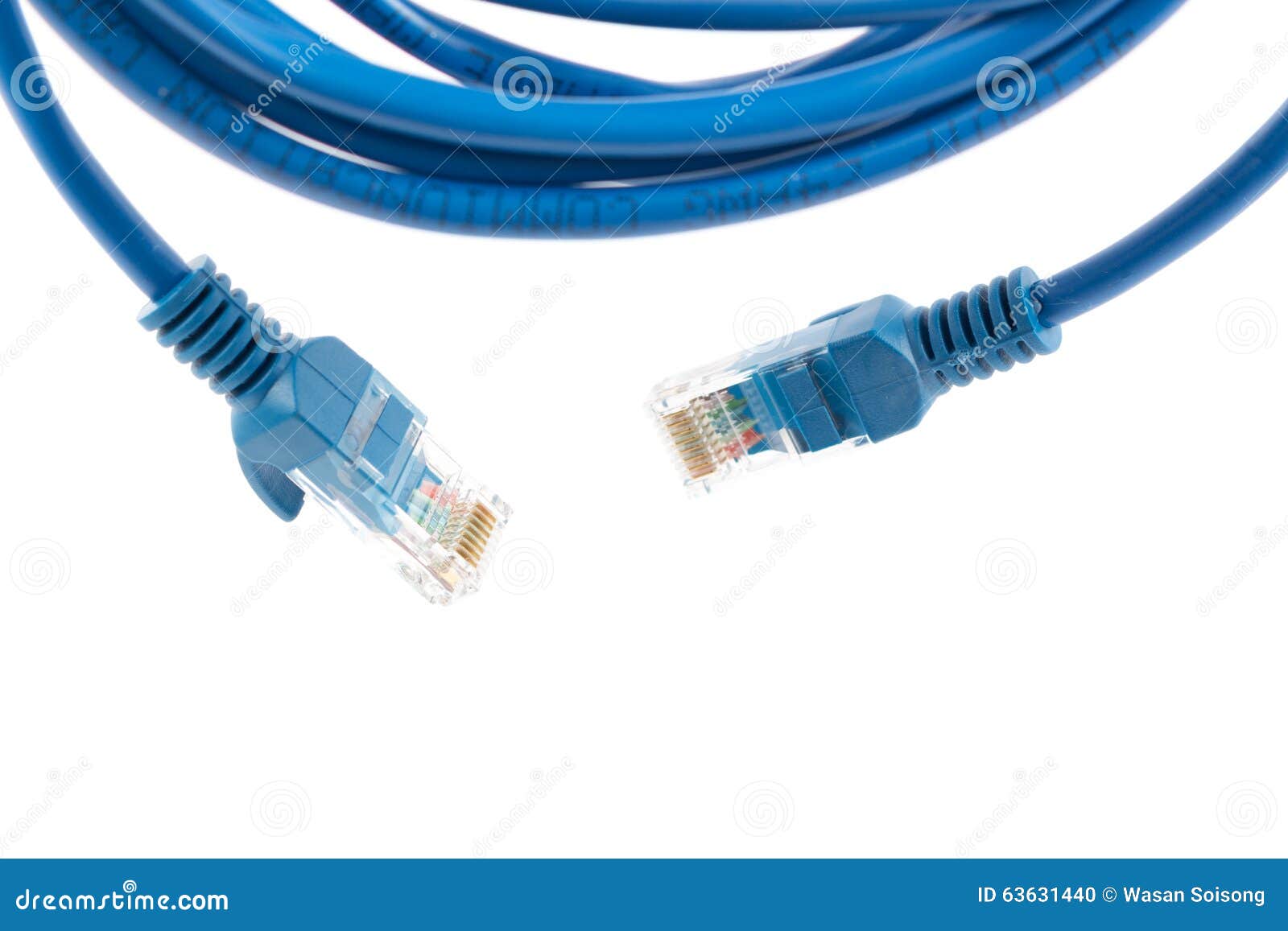 Blue Wired LAN Cable on White Stock Photo - Image of technology ...