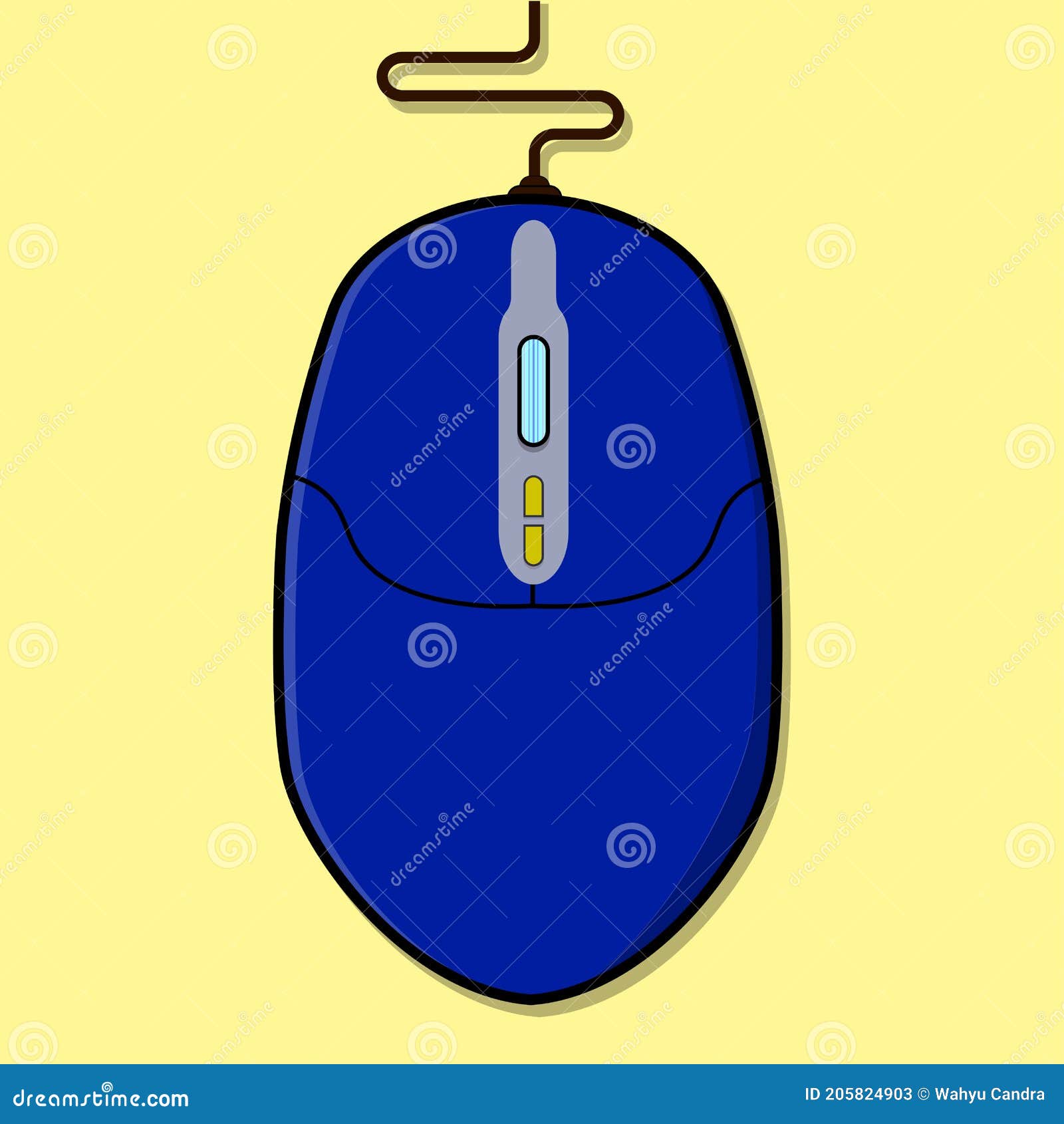 Blue Wired Mouse Isolated on Yellow Background Stock Vector ...