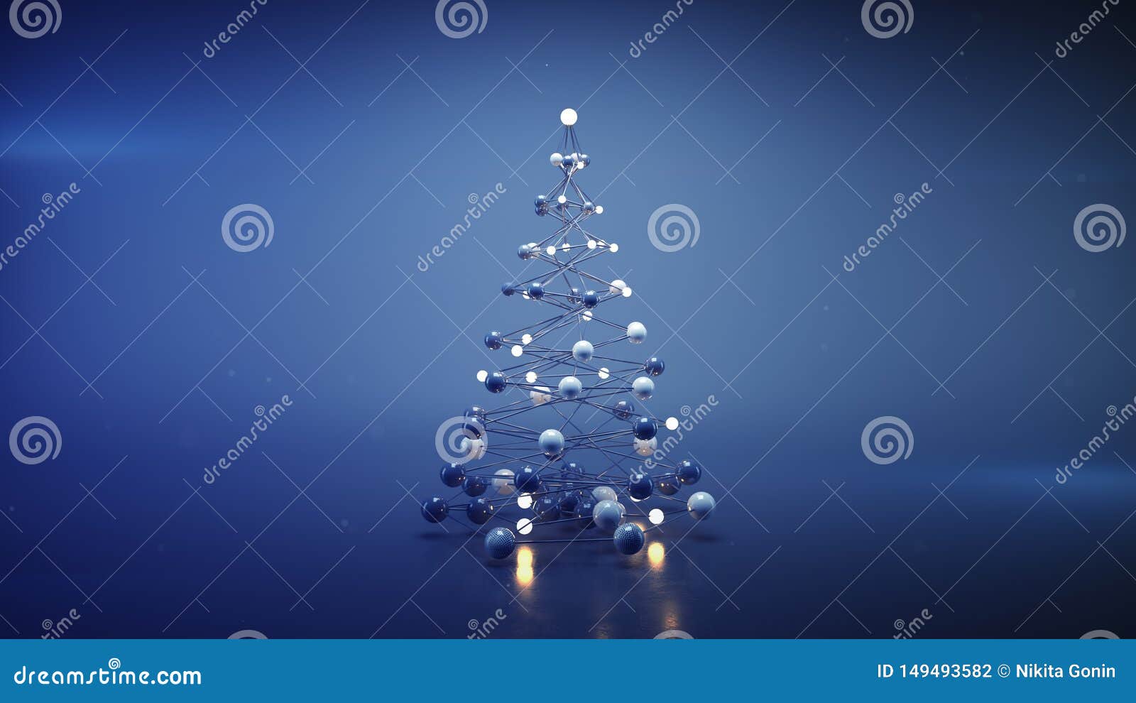 Blue Wireframe Mesh of Christmas Tree 3D Render Illustration Stock ...