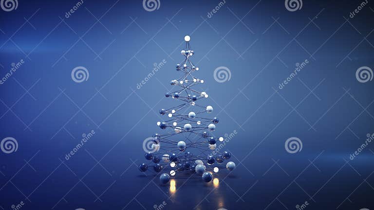 Blue Wireframe Mesh of Christmas Tree 3D Render Illustration Stock ...