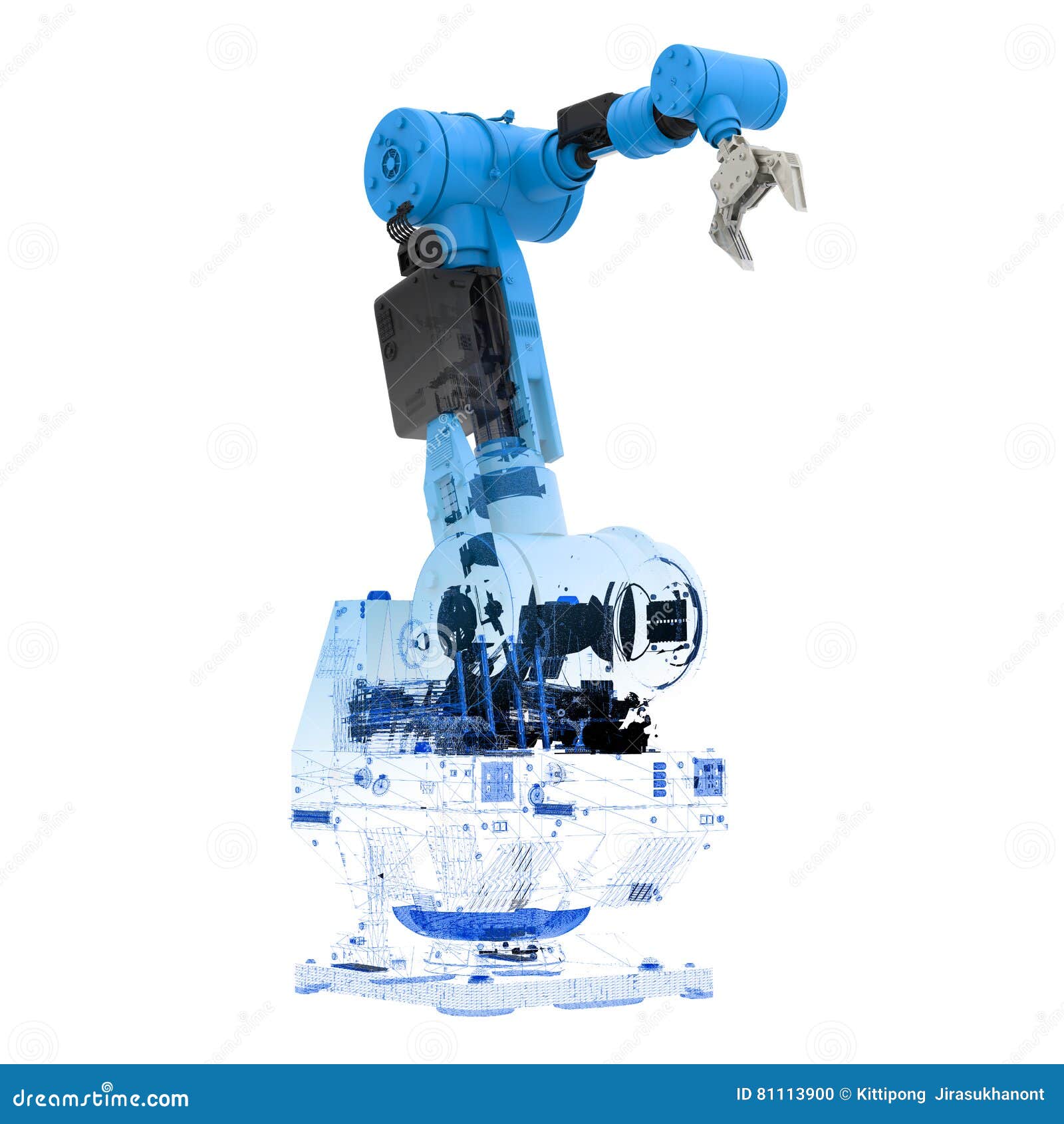 Blue wireframe robotic arm stock photo. Image of industry - 81113900
