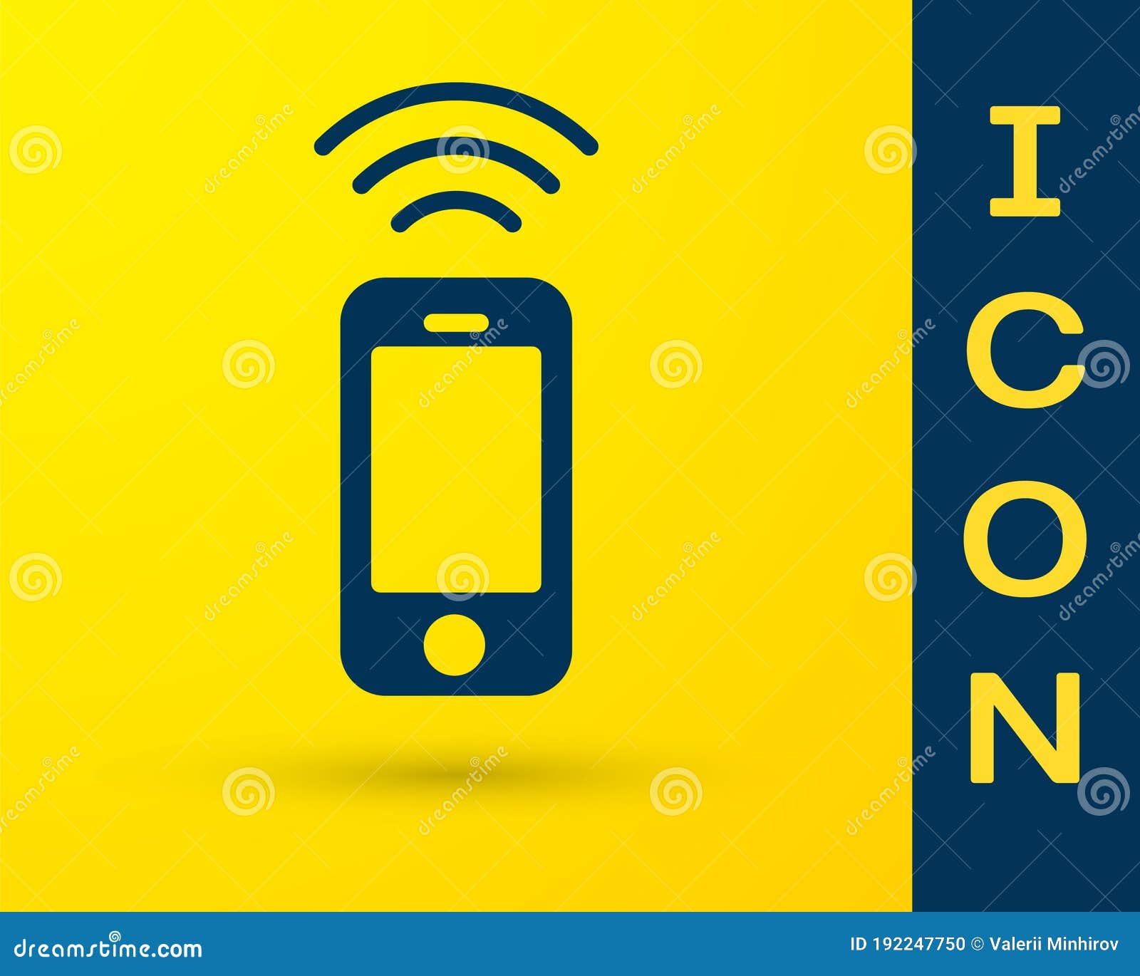 Blue Wireless Smartphone Icon Isolated on Yellow Background. Vector ...