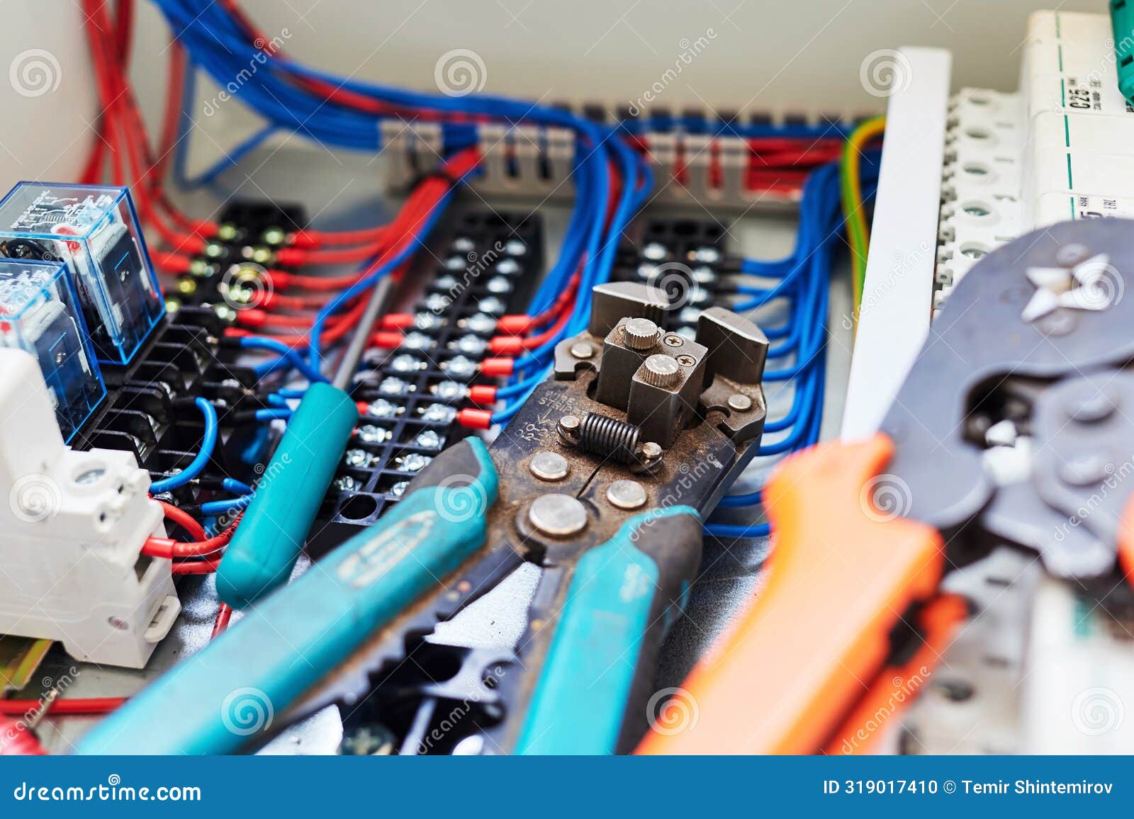 Blue Wires Connected To the Contact Strip and Relays Stock Photo ...