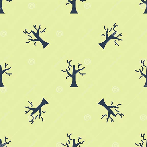 Blue Withered Tree Icon Isolated Seamless Pattern on Yellow Background ...