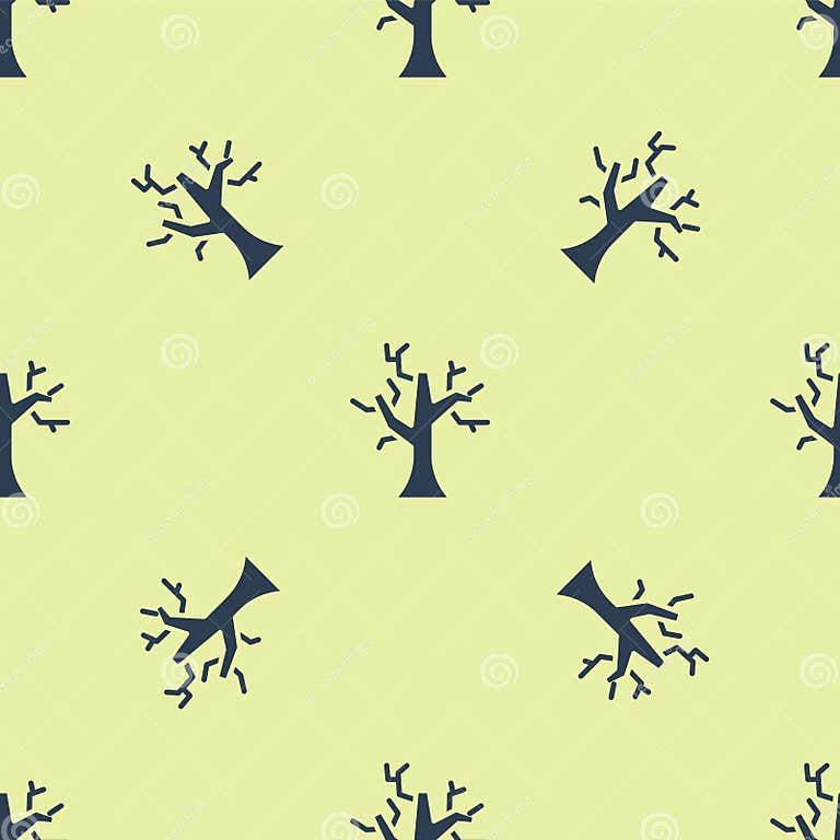 Blue Withered Tree Icon Isolated Seamless Pattern on Yellow Background ...