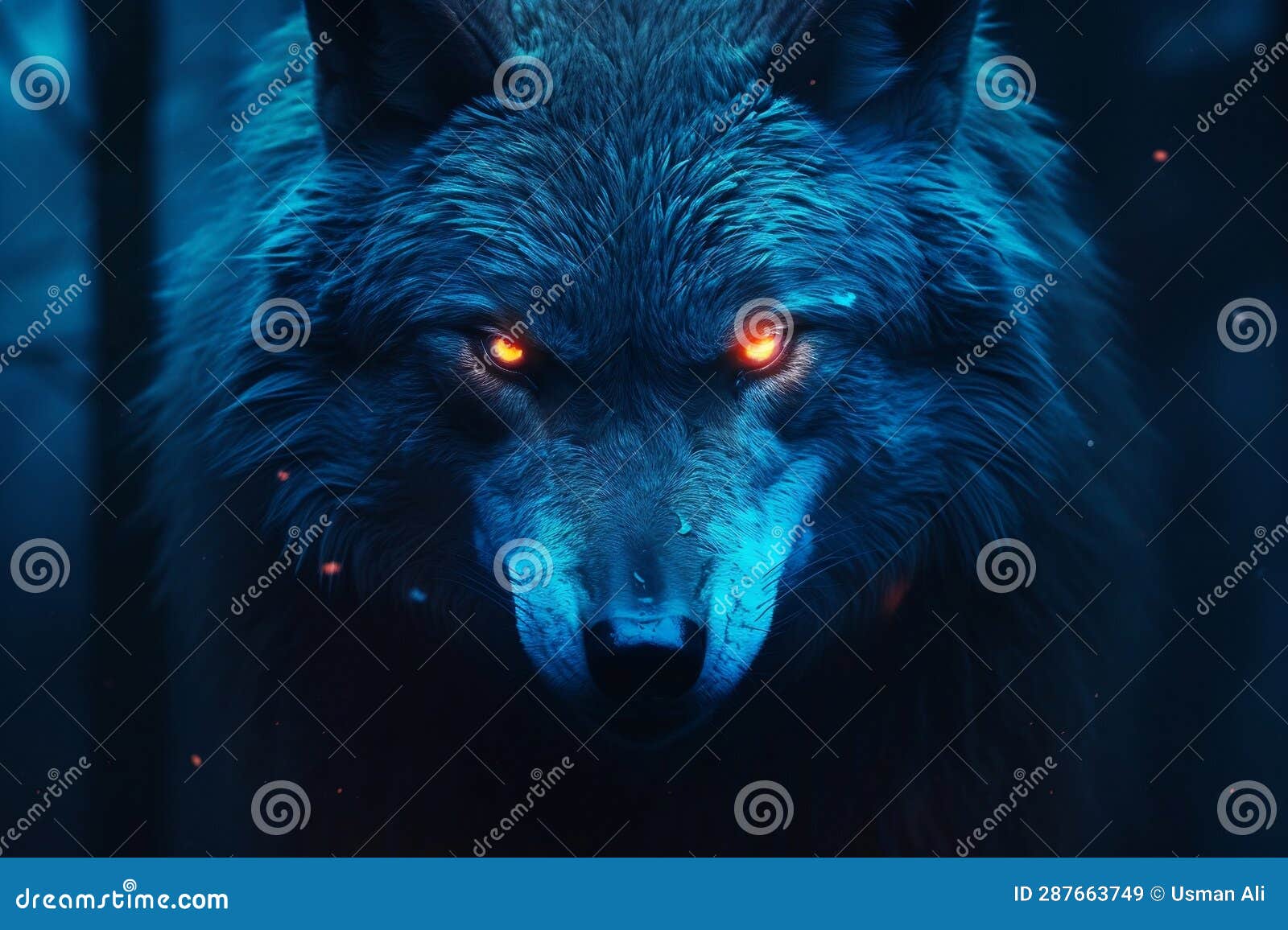 Blue Wolf with Glowing Eyes. AI Stock Illustration - Illustration of ...