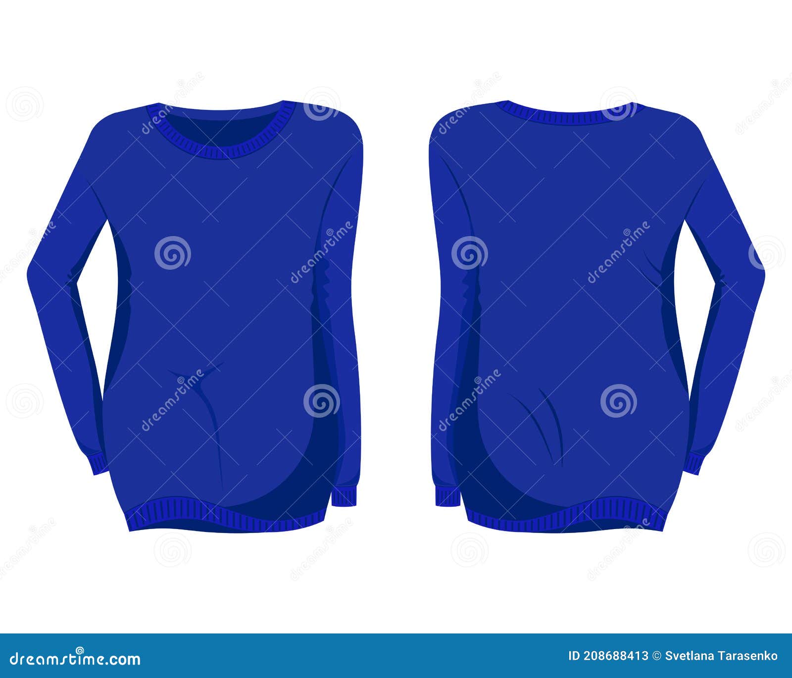 Blue Women`s Jumper. Front and Back Views Stock Vector - Illustration ...