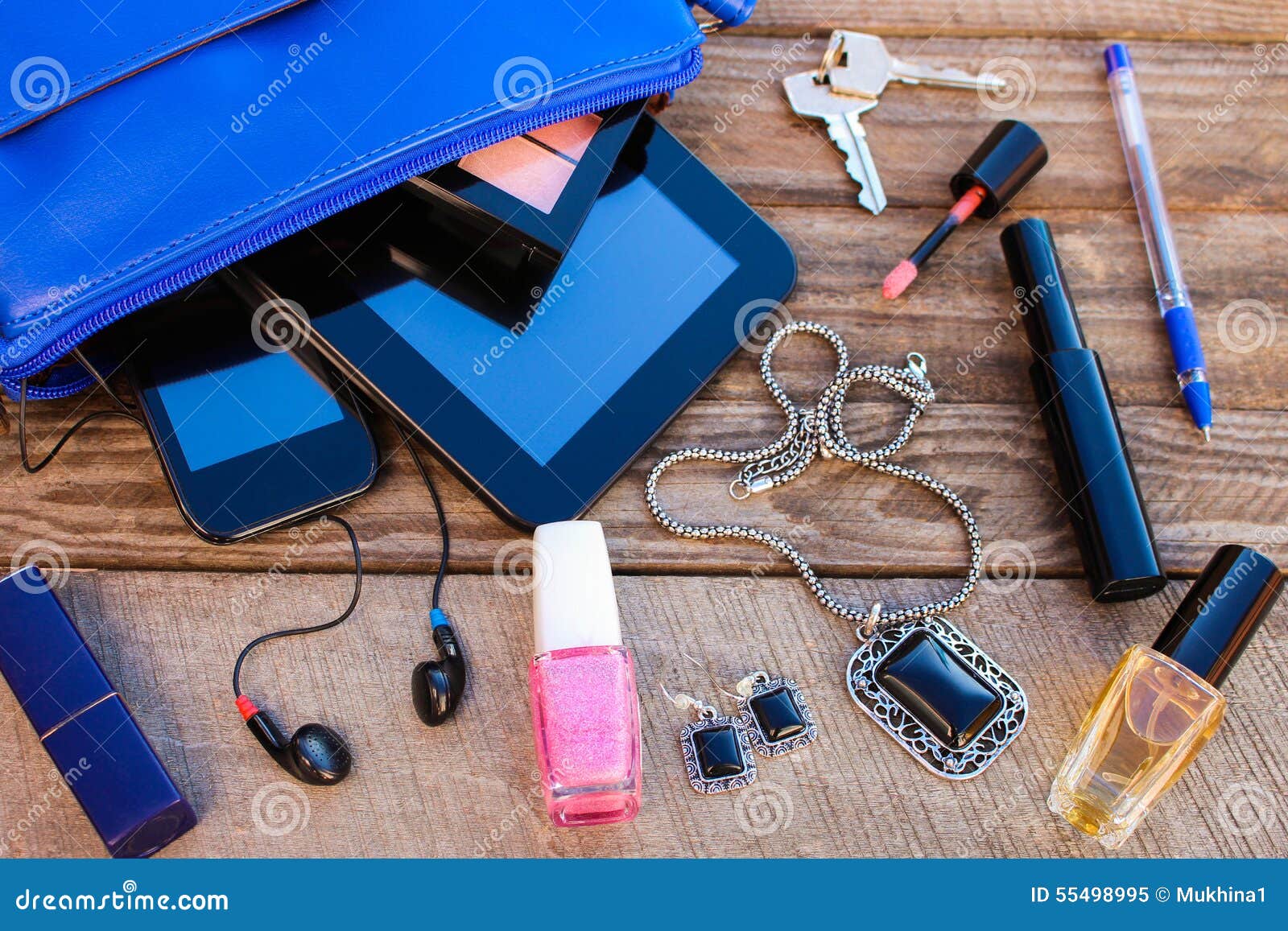 Blue Women S Purse. Things from Open Lady Handbag Stock Image - Image ...