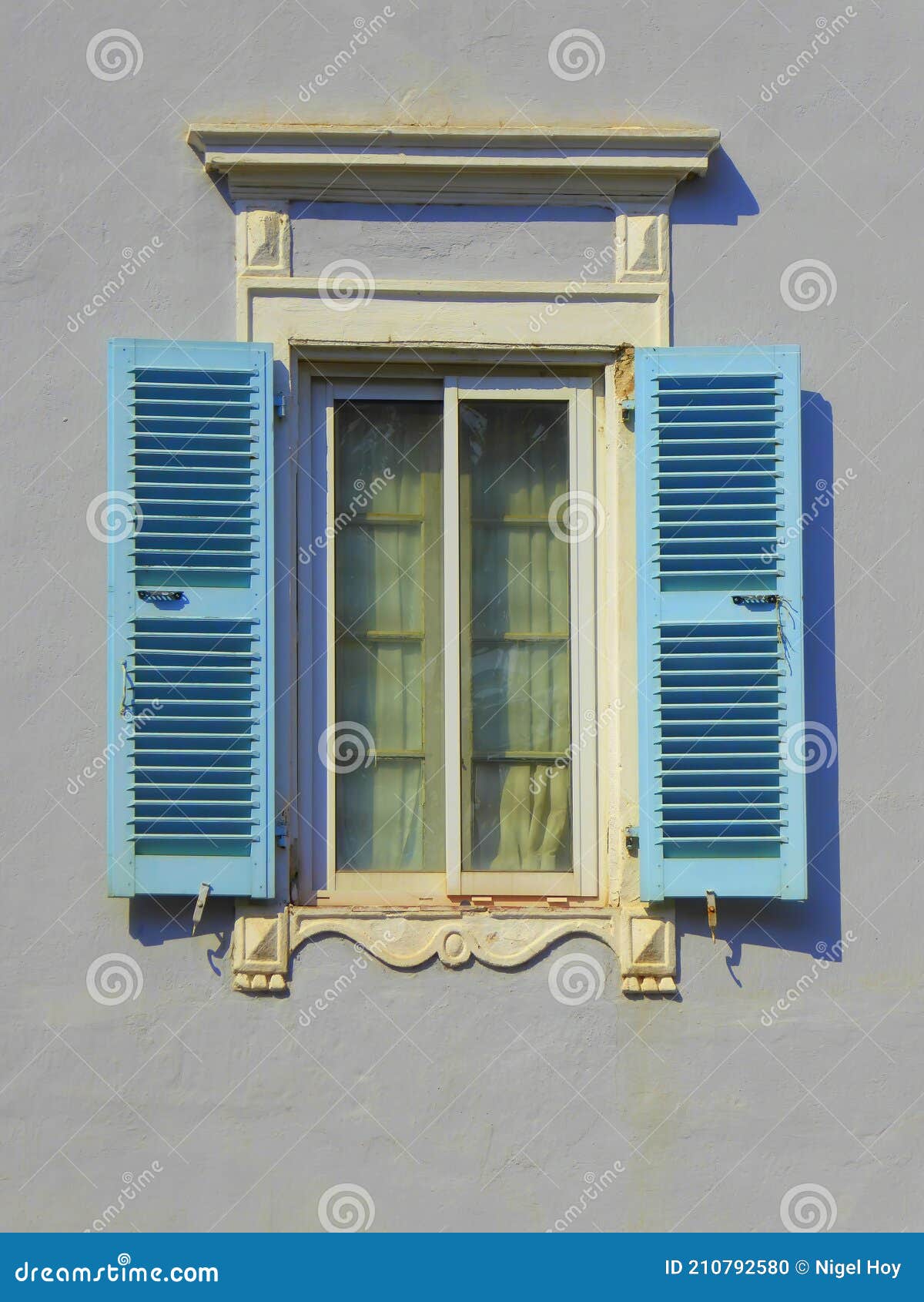 Blue Wood Shutters on House Window Stock Photo - Image of paint ...