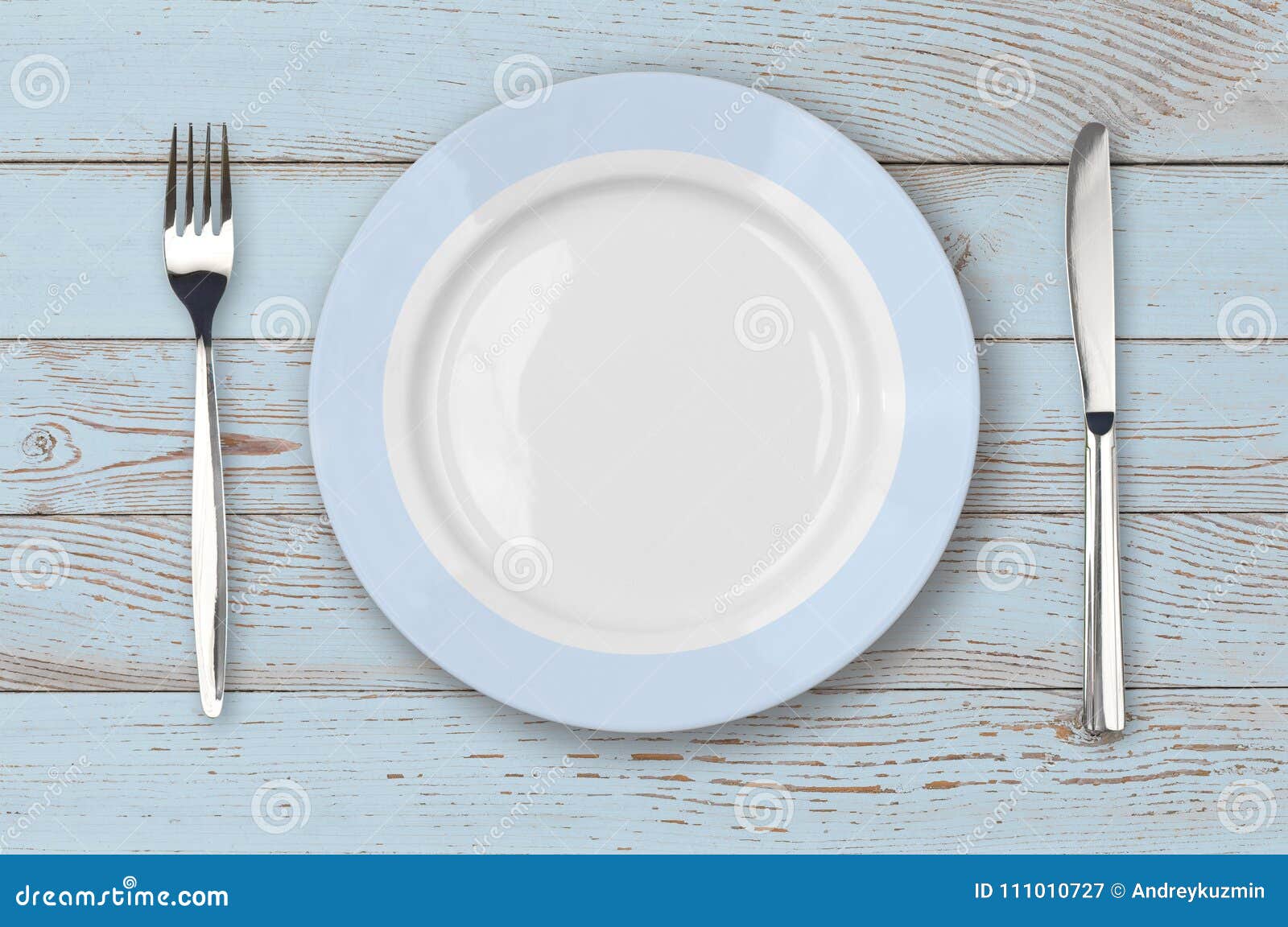 Blue Wood Table with Plate Setting Top View Stock Image - Image of ...