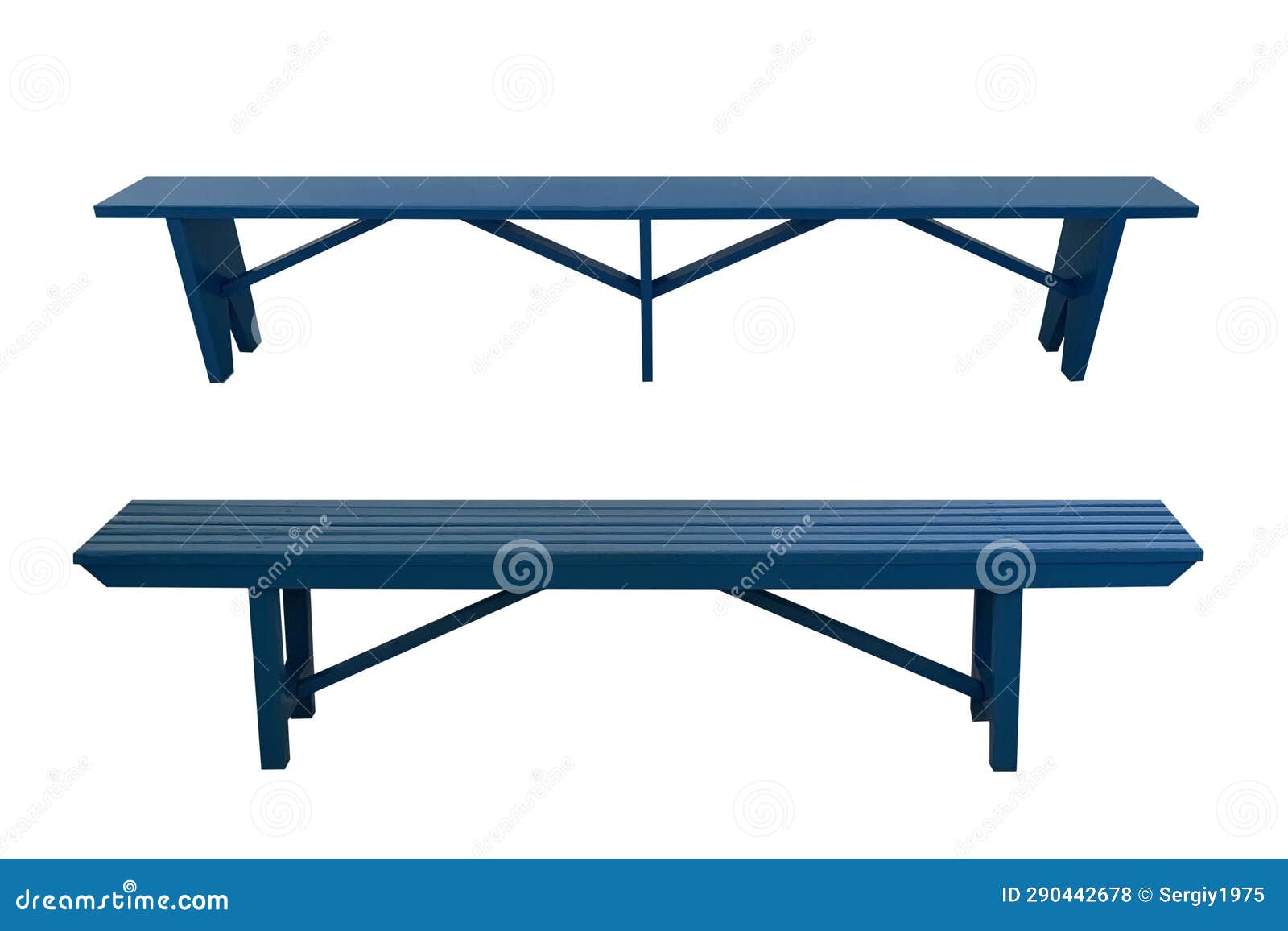 Blue Wooden Bench Isolated on White Background Stock Photo - Image of ...