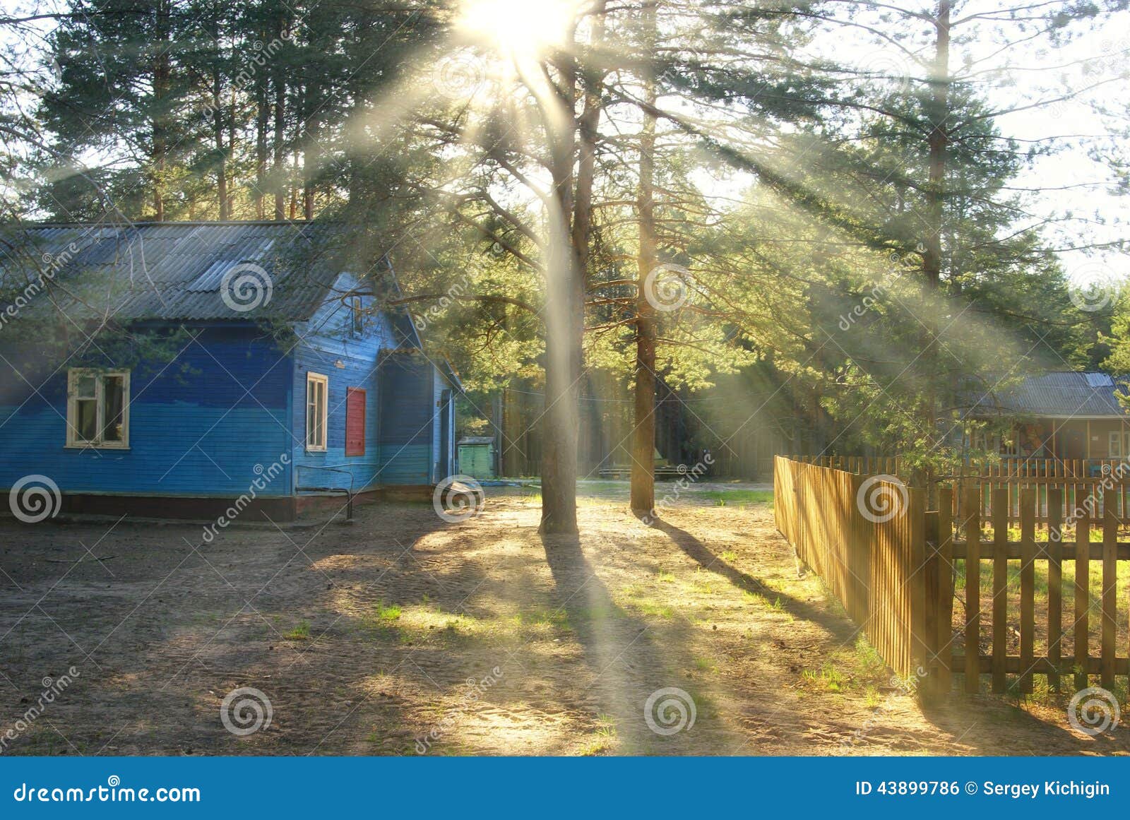 Blue Wooden Cottage House with Sun Stock Photo - Image of building ...