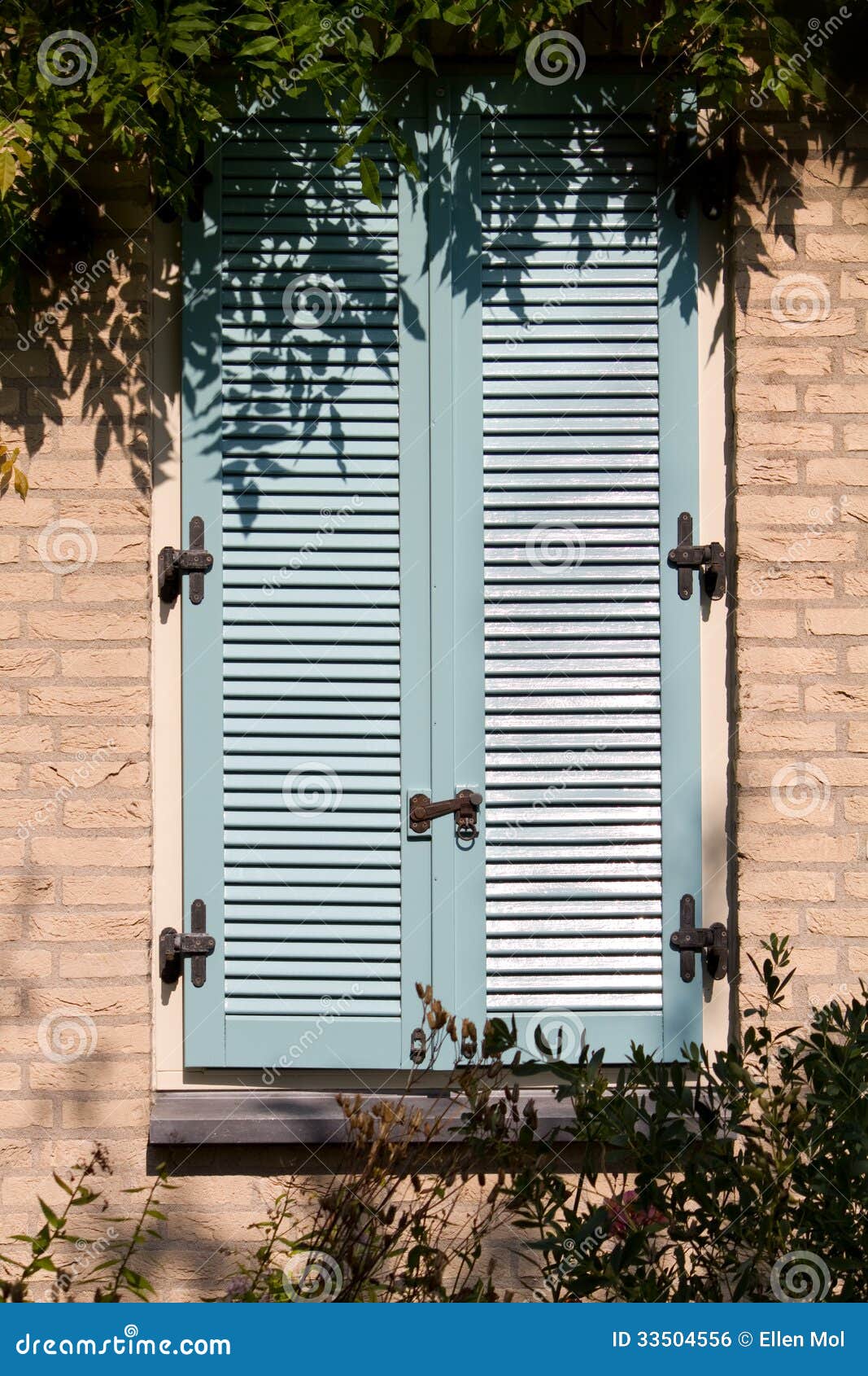 Blue wooden shutter stock photo. Image of netherlands - 33504556