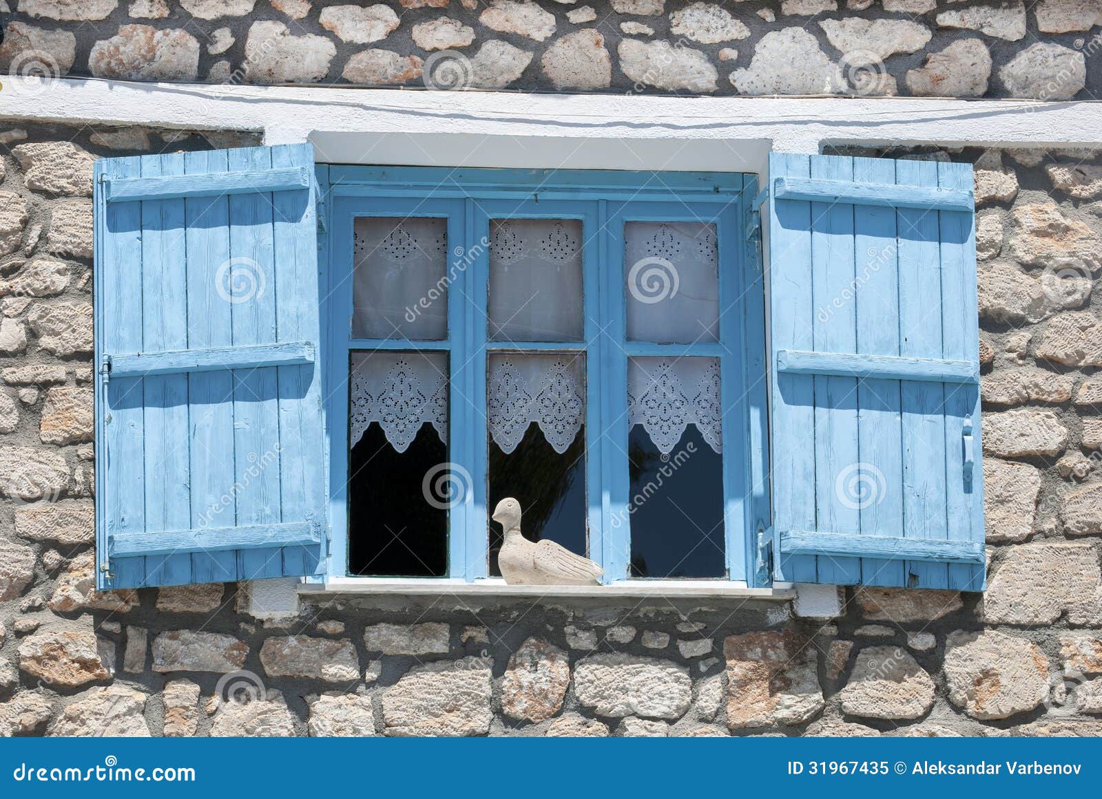 Blue wooden window stock image. Image of stone, windows - 31967435
