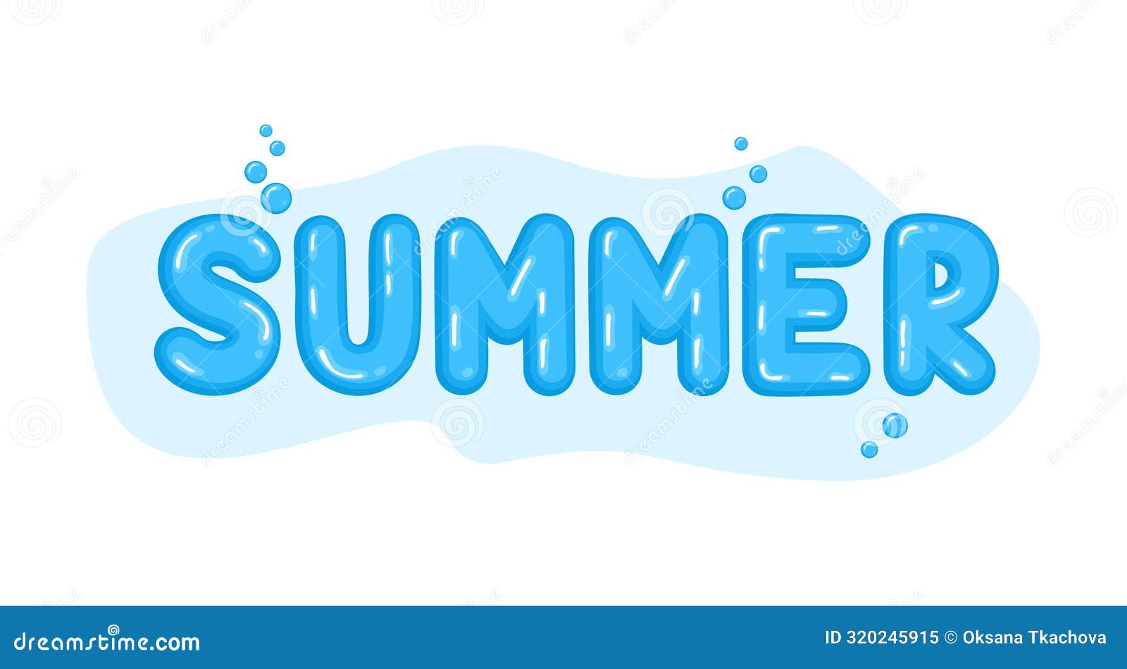 The Blue Word Summer with Balloons Letters and Bubbles Around, on a ...
