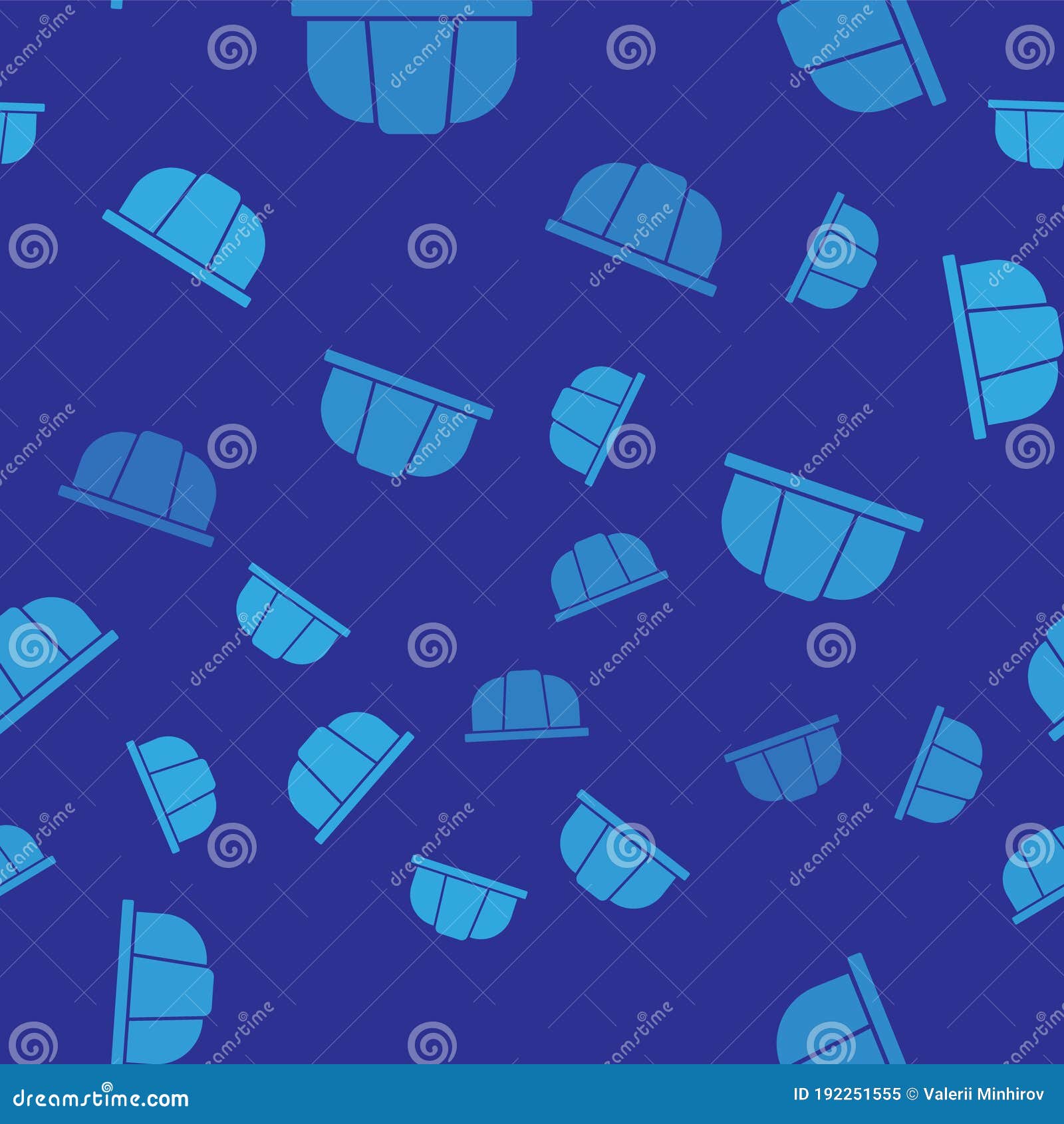 Blue Worker Safety Helmet Icon Isolated Seamless Pattern on Blue ...