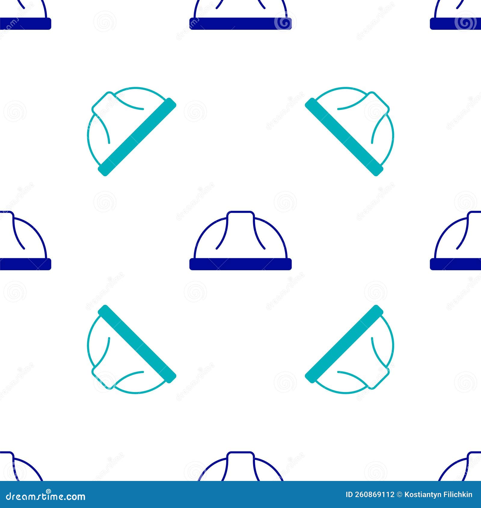 Blue Worker Safety Helmet Icon Isolated Seamless Pattern on White ...