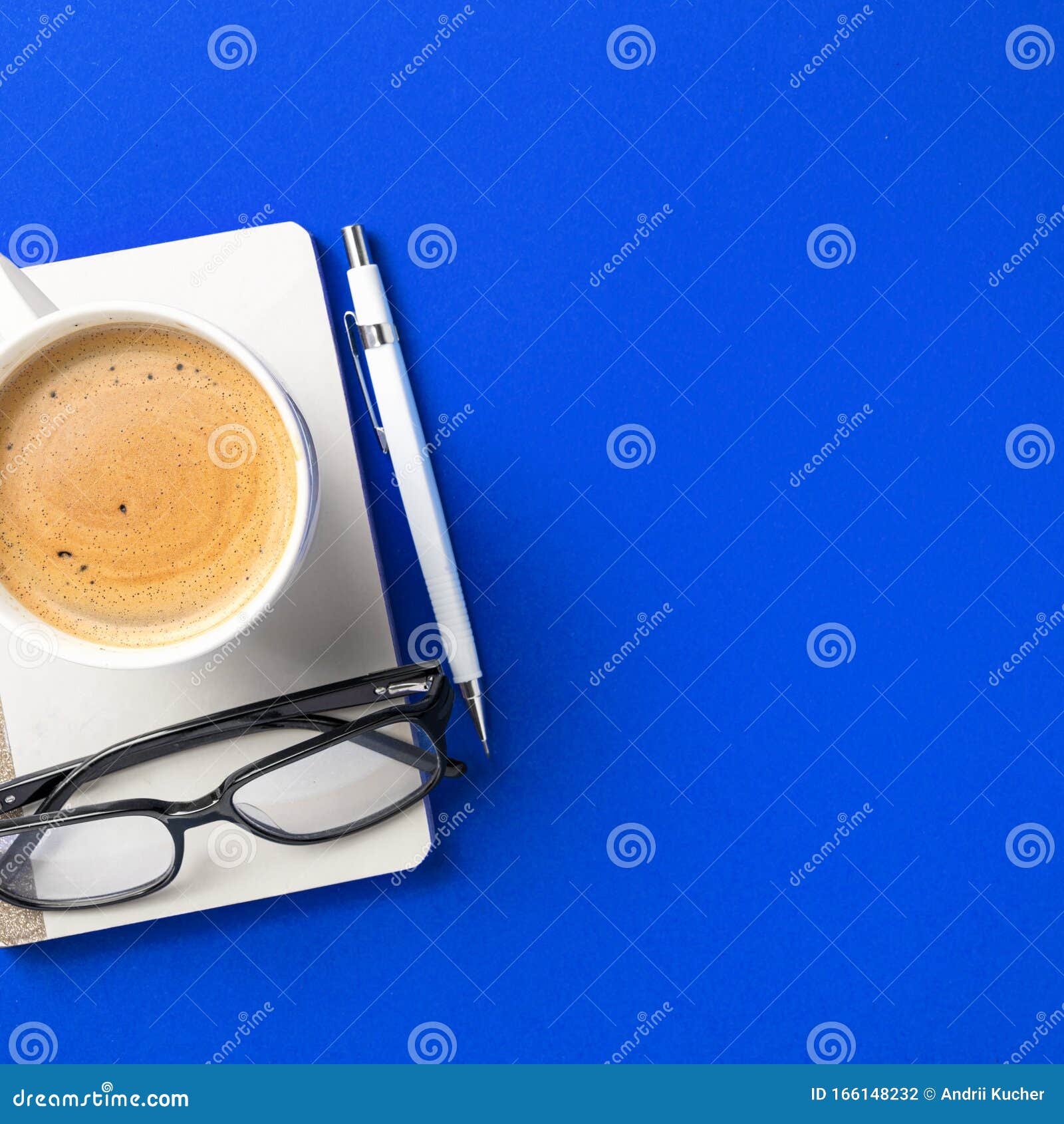 Blue Workspace Flat Lay Office Table Desk Top View Stock Photo - Image ...