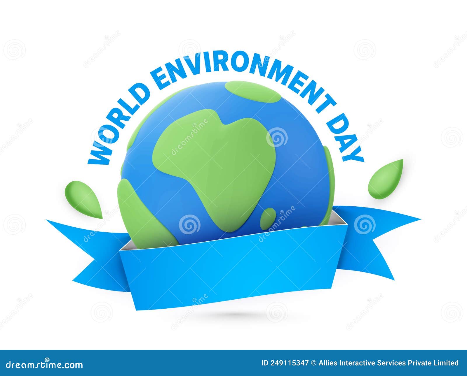 Blue World Environment Day Font with 3D Earth Globe and Empty Ribbon on ...