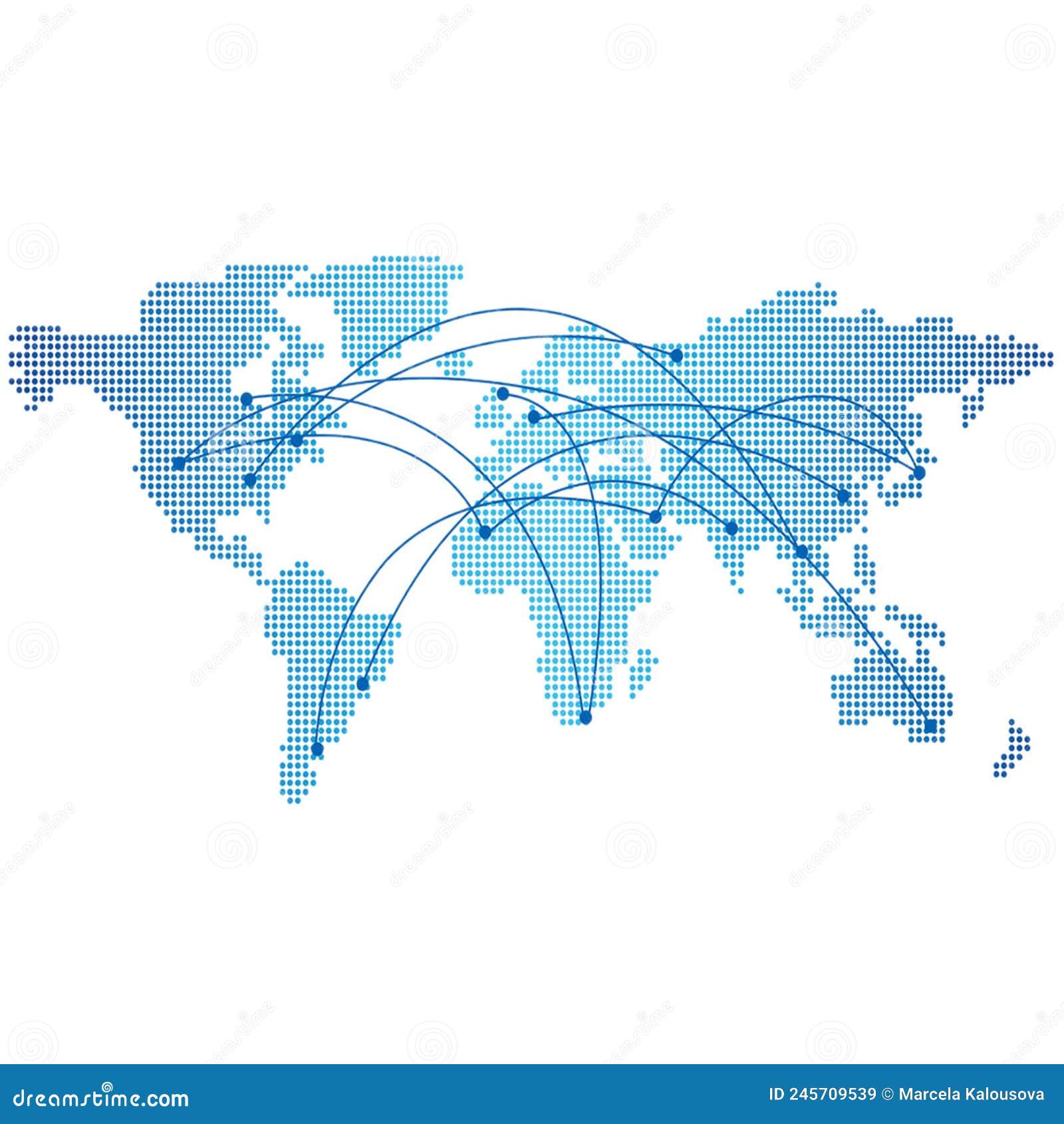 Blue World map dotted. stock illustration. Illustration of digital ...