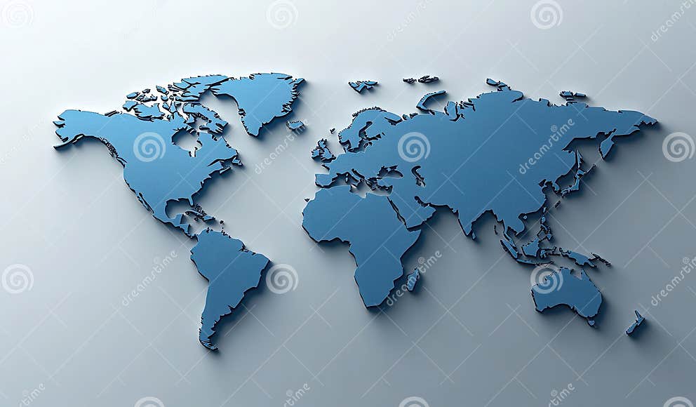 Blue World Map on Gray Background Showcasing Continents with Modern ...