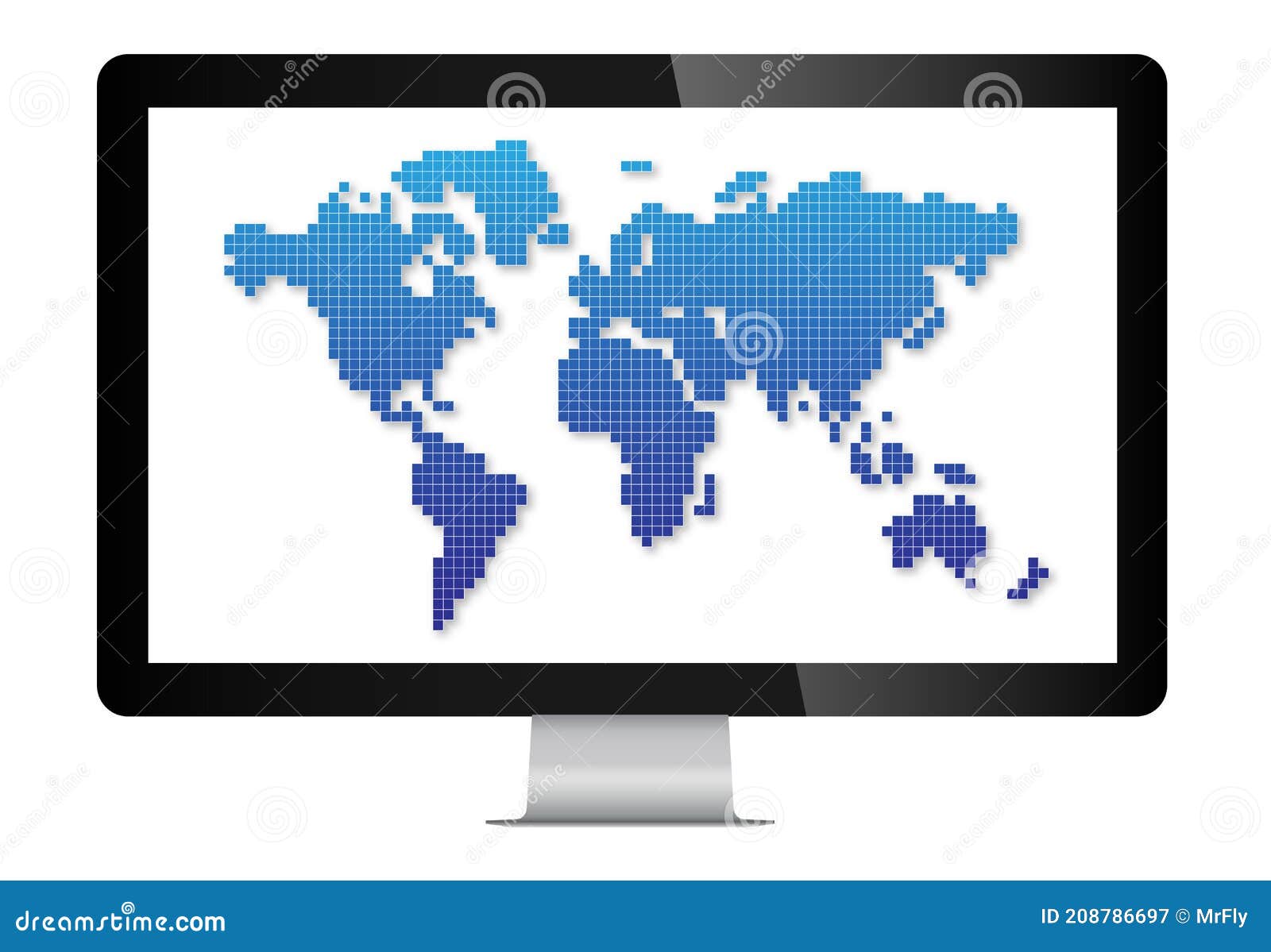 Blue World Map on Isolated Screen Vector Illustration Stock Vector ...