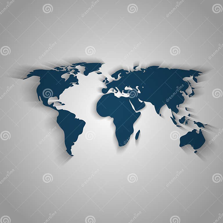 Blue World Map on Light Gray Background Stock Vector - Illustration of ...
