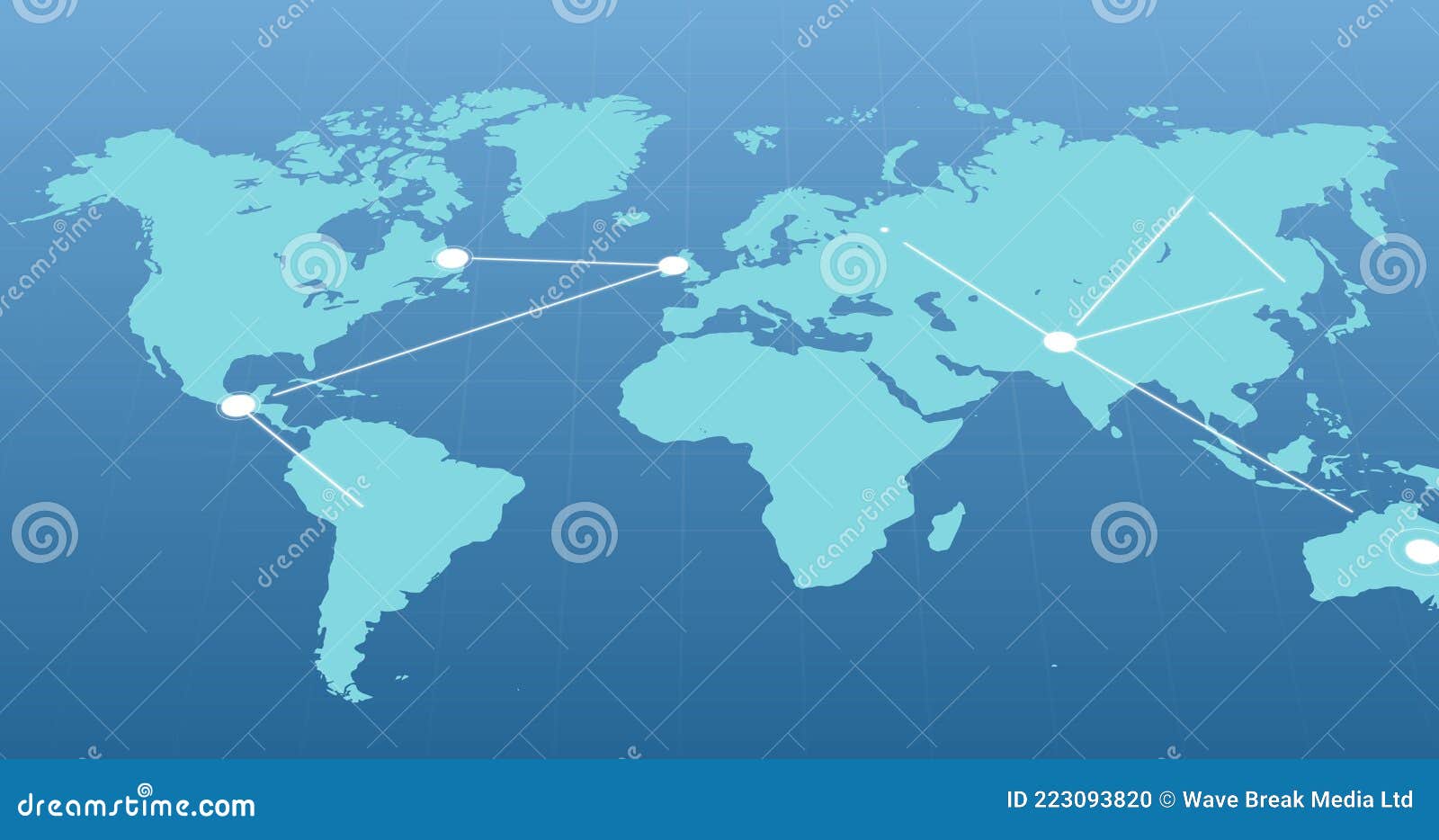 Blue World Map with Moving White Network of Connected Points on Blue ...