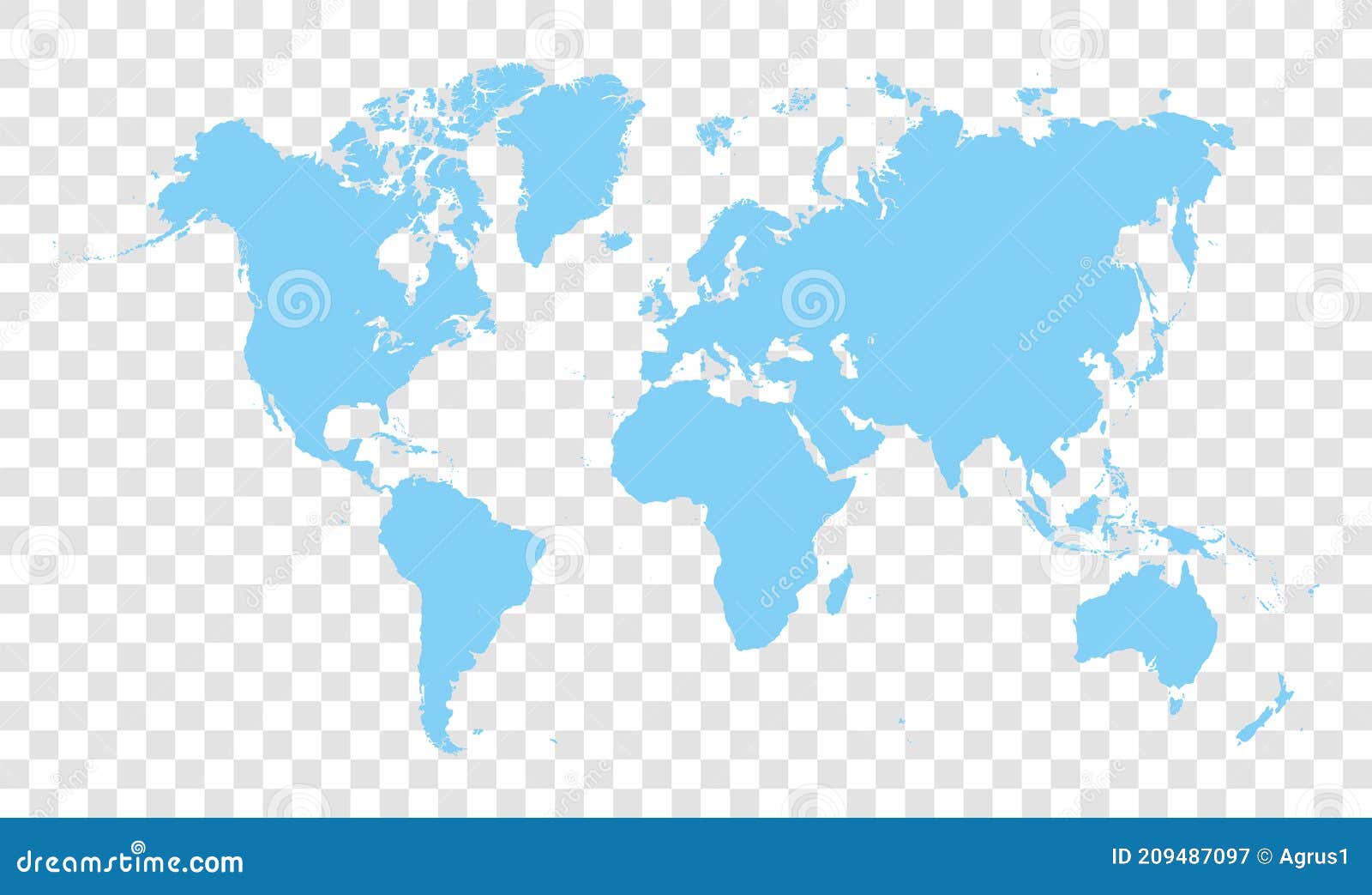 Blue World Map - Vector Illustration of Earth Map on Transparent ...