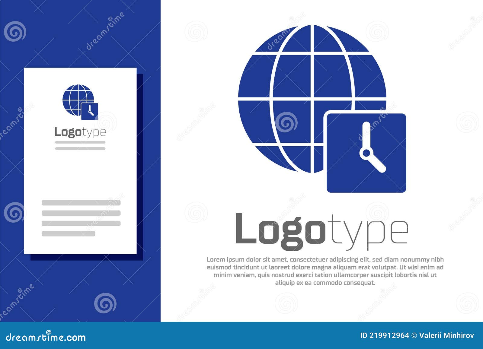 Blue World Time Icon Isolated on White Background. Clock and Globe ...