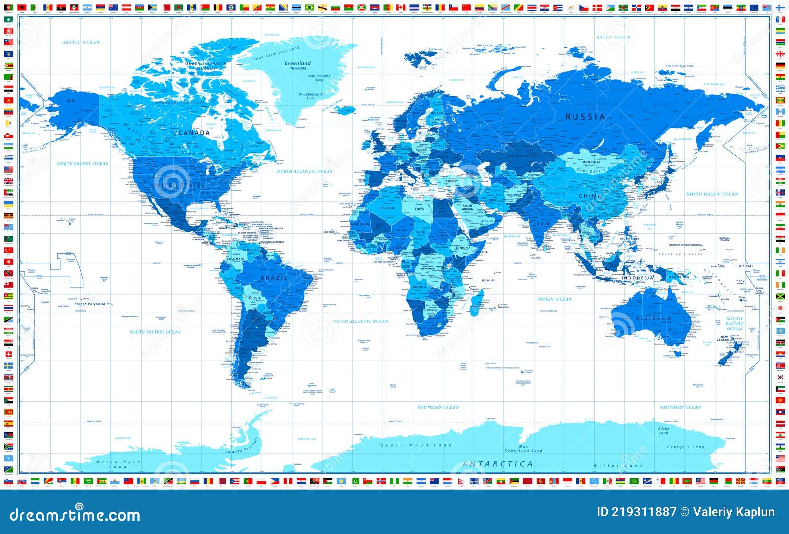 Blue Worldmap and Flags. Stock Vector Illustration Stock Vector ...