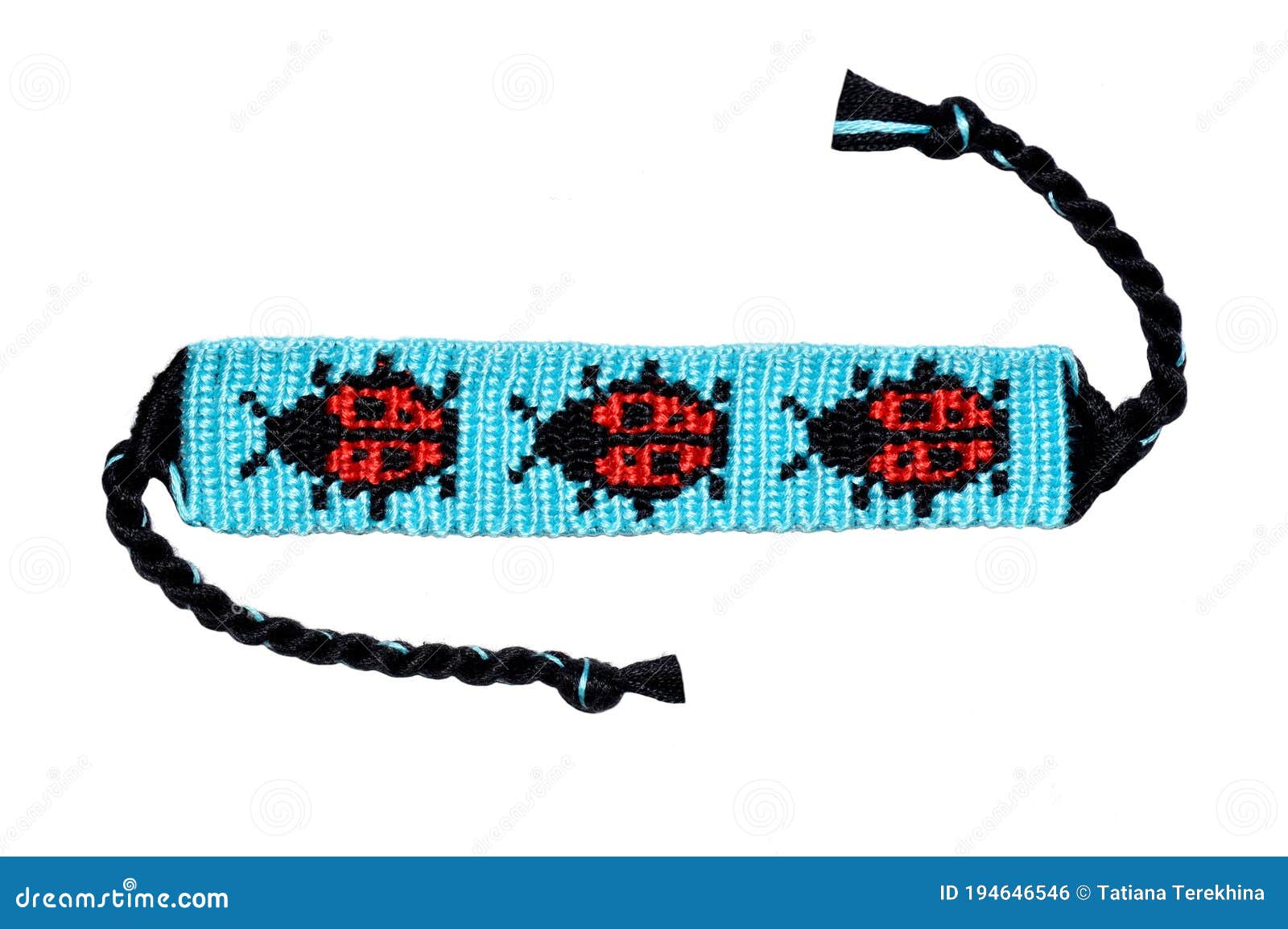 Blue Woven Diy Friendship Bracelet With Alpha Pattern Ladybug Handmade