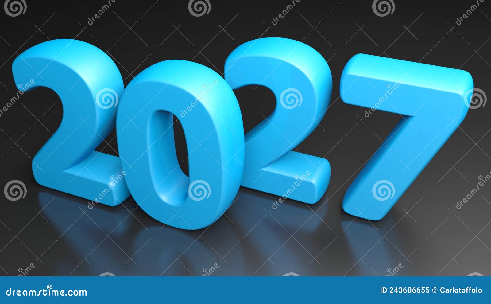2027 Blue Write on Black Glossy Surface - 3D Rendering Illustration ...