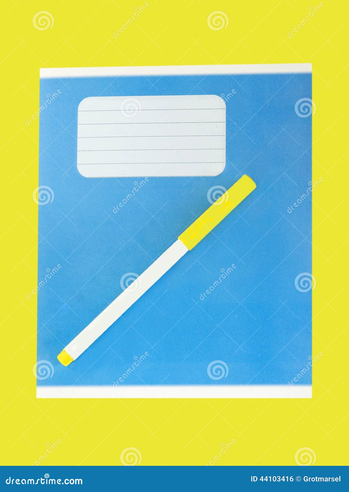 Blue Writing Book on a Yellow Background. Stock Photo - Image of yellow ...
