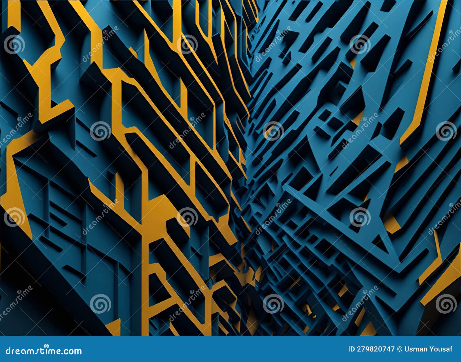 A Blue and Yellow Abstract Wallpaper with Geometric Shapes Stock ...