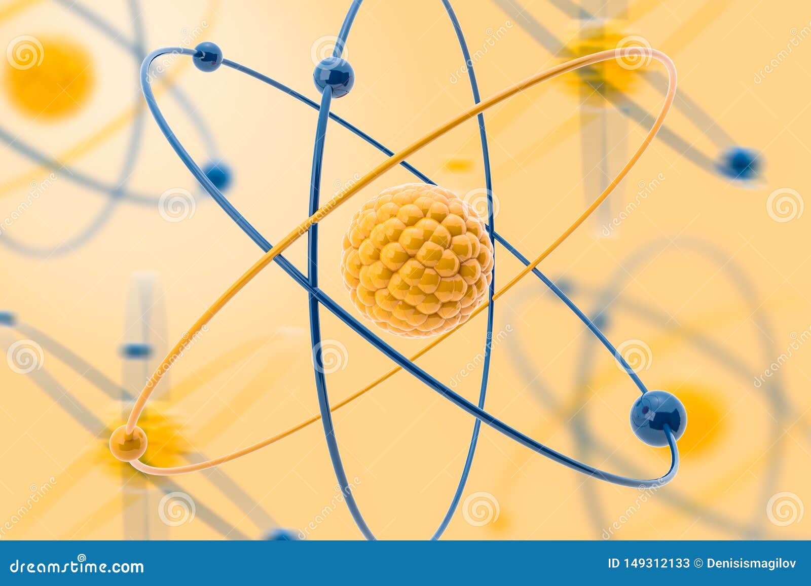Blue and yellow atom model stock illustration. Illustration of ...