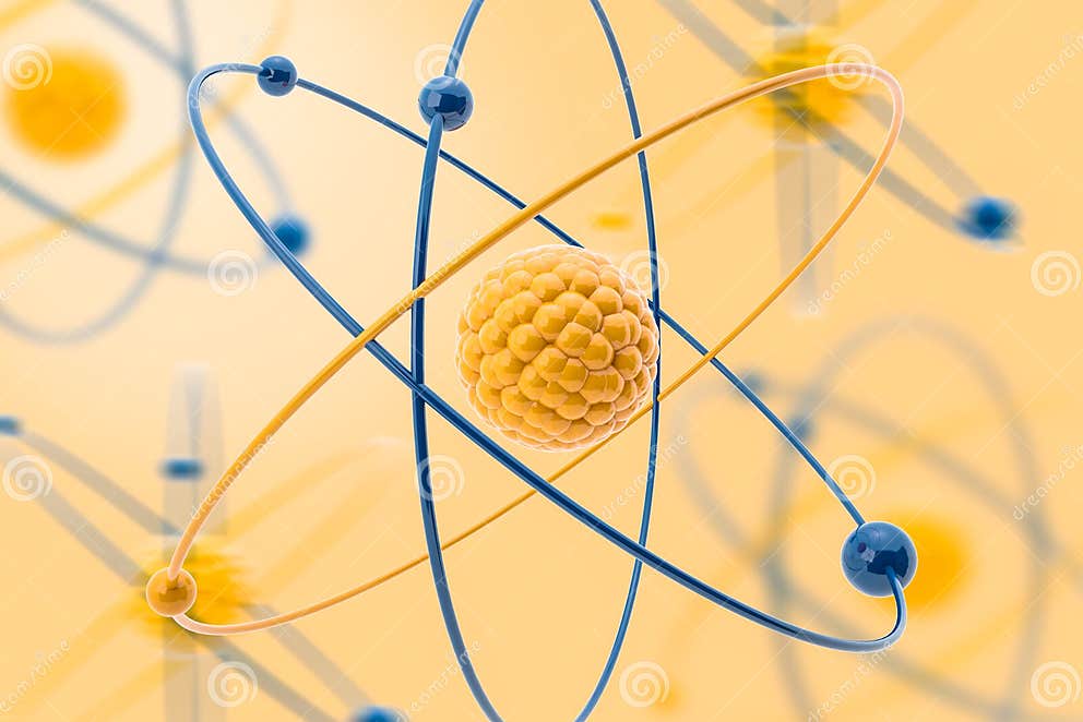 Blue and yellow atom model stock illustration. Illustration of ...