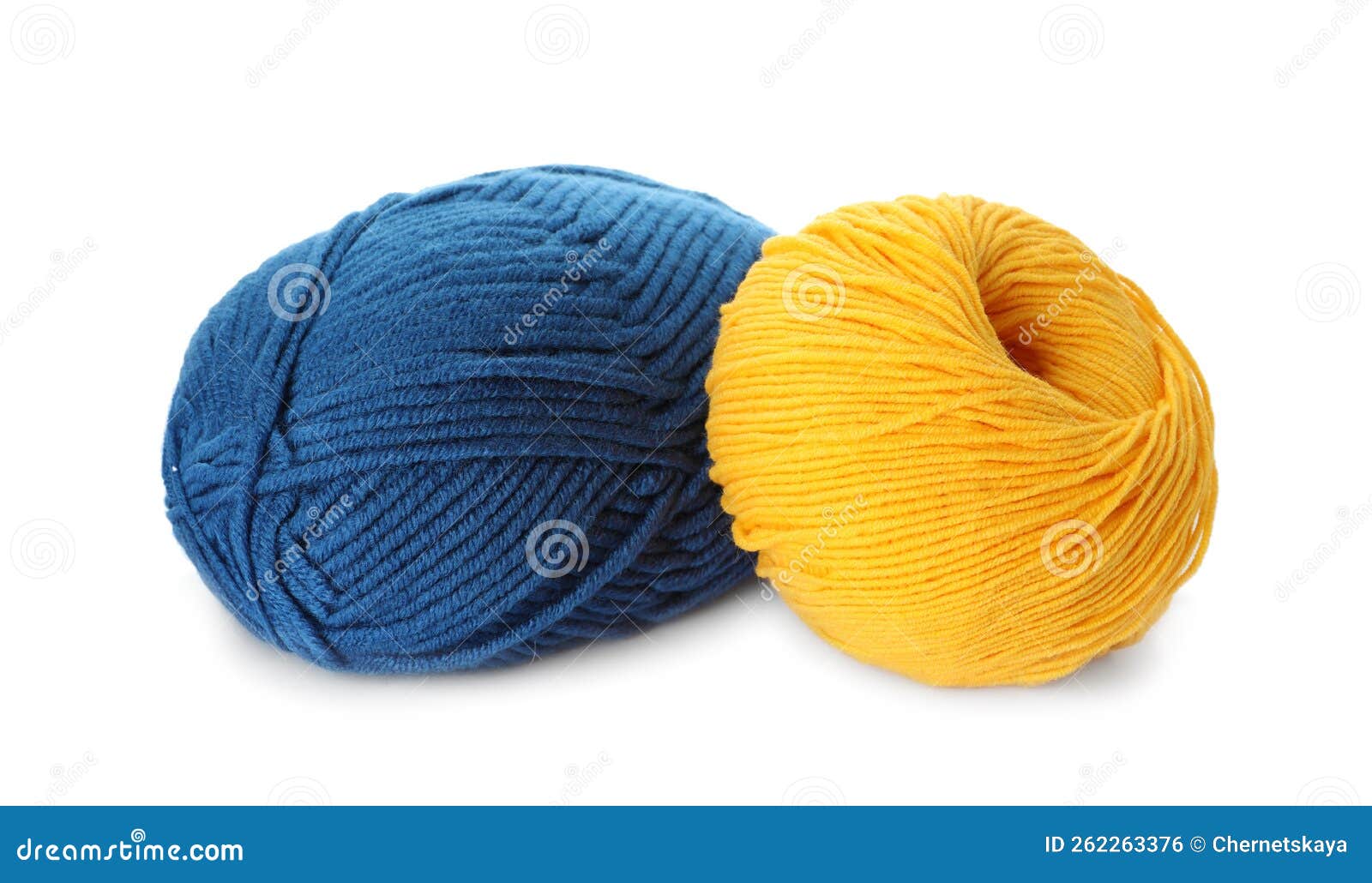 Blue and Yellow Balls of Woolen Knitting Yarns on White Background ...