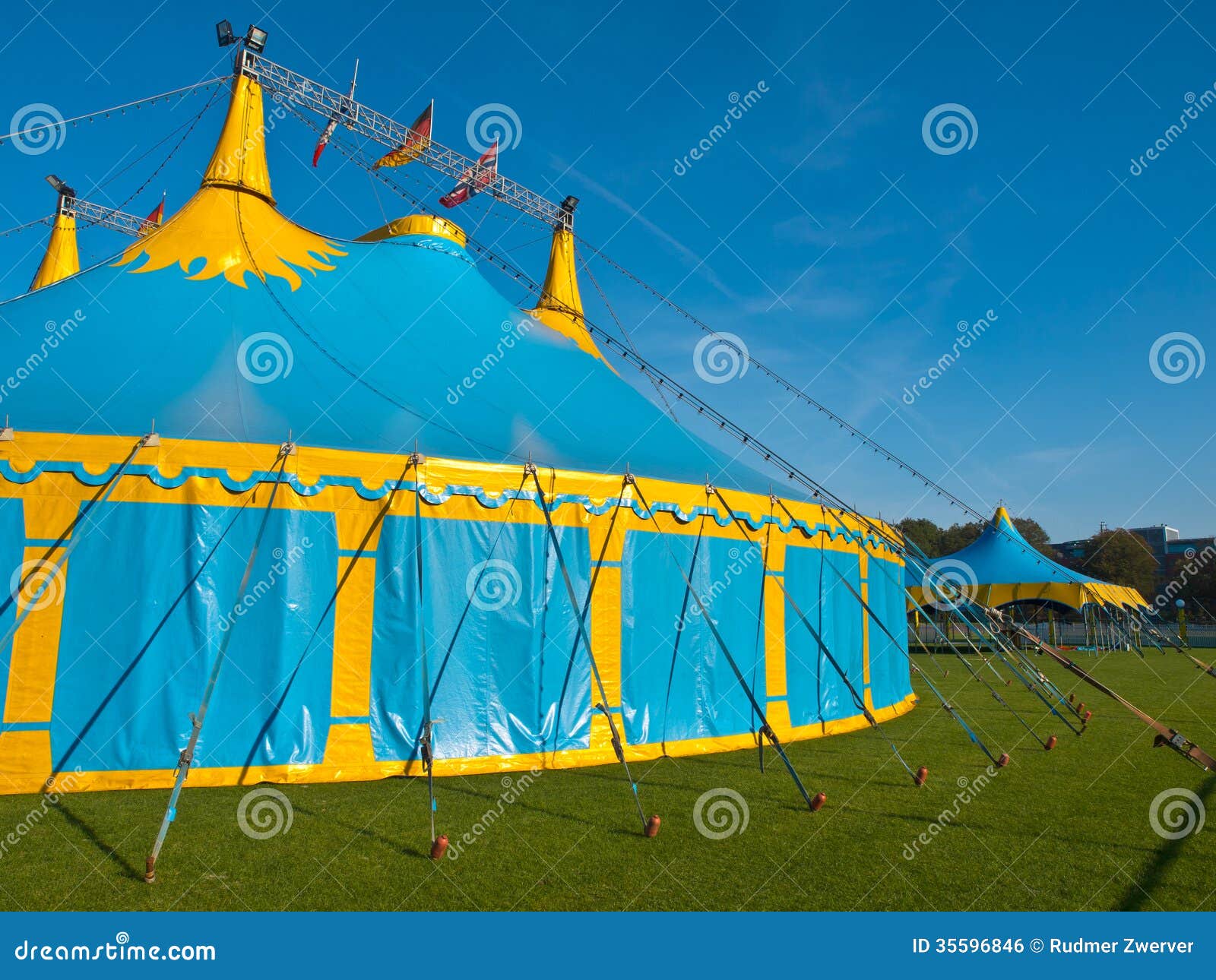 Blue and Yellow Big Top Circus Tent Stock Photo - Image of field, party ...