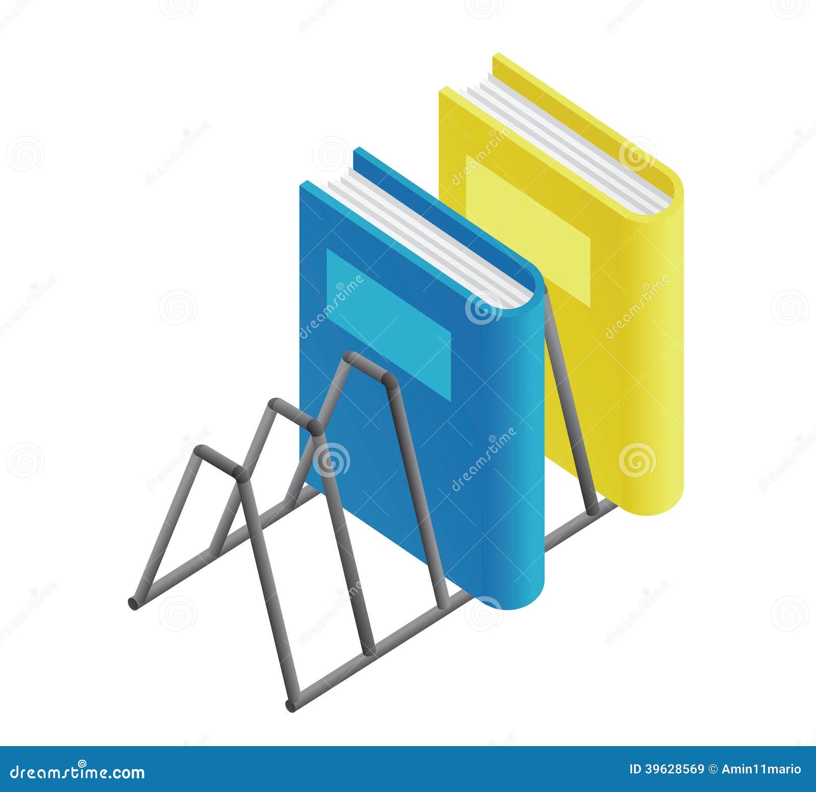 Blue and Yellow Books on Shelf Stock Illustration - Illustration of ...