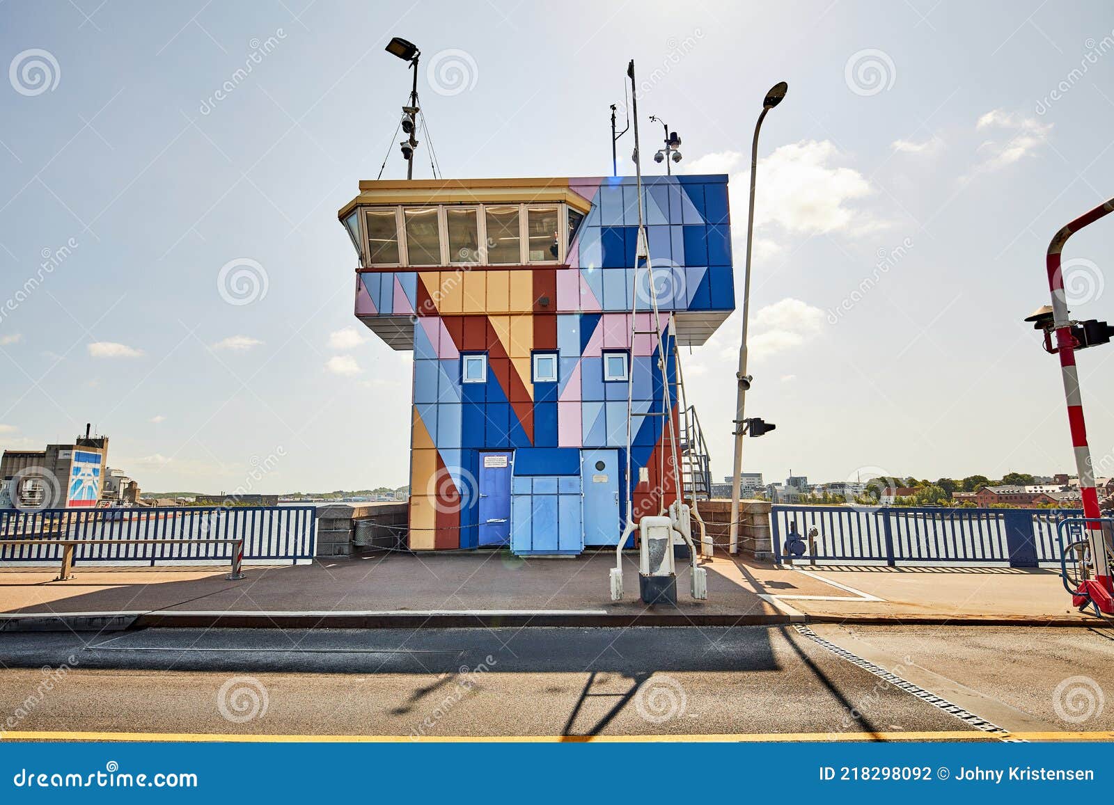 Blue and Yellow Bridge Tower in Denmark Editorial Photography - Image ...