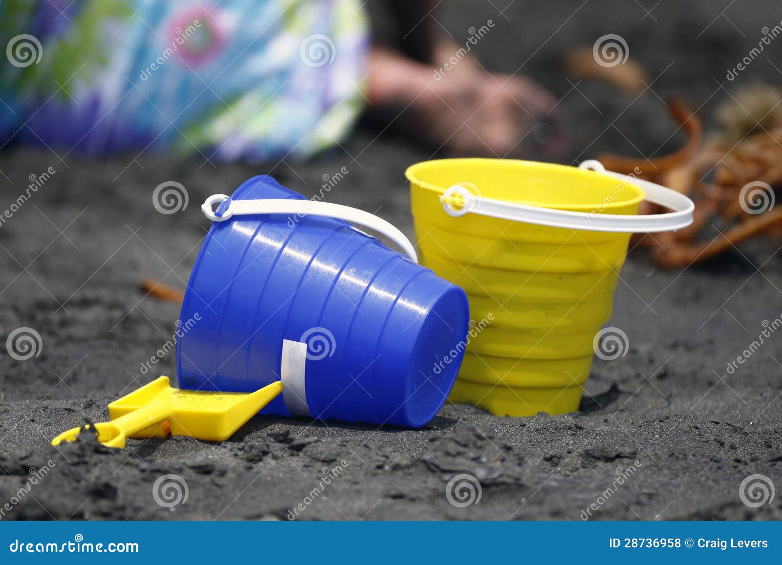 Blue and Yellow Buckets stock photo. Image of spade, green - 28736958