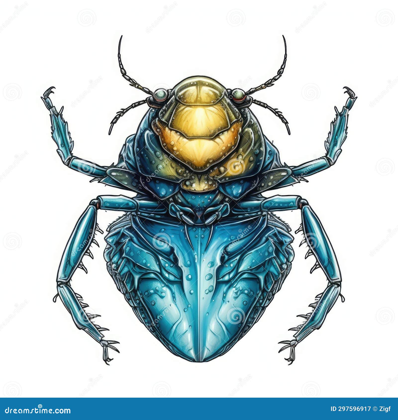 Blue and Yellow Bug on White Background Stock Illustration ...