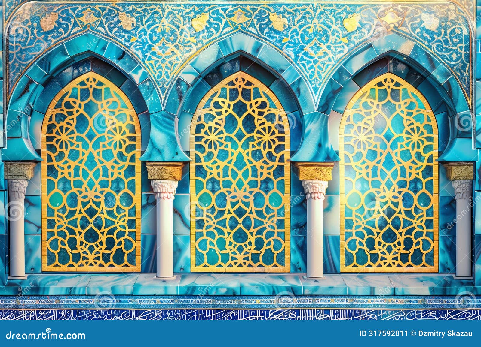 Blue and Yellow Building with Arches and Windows Stock Image - Image of ...