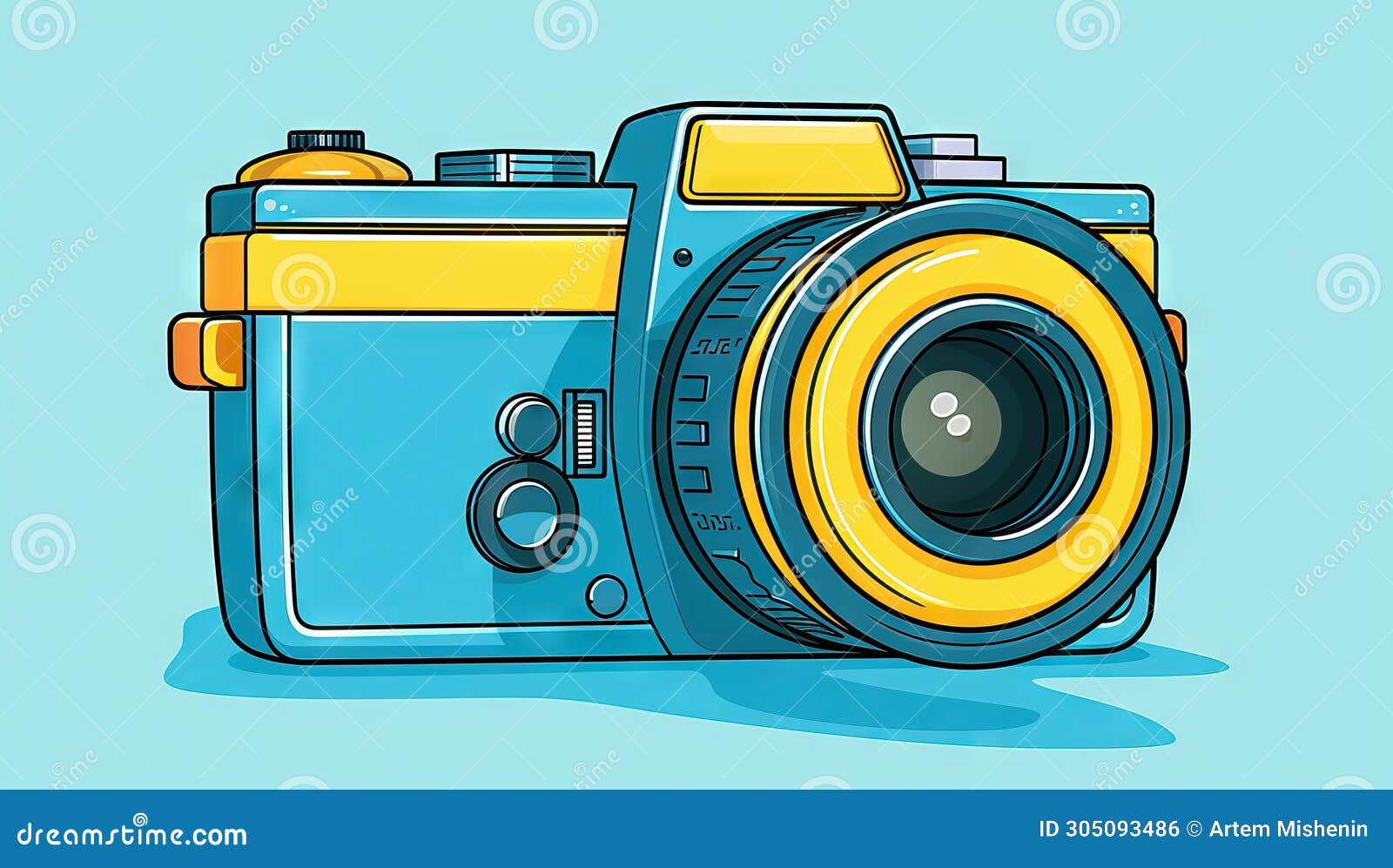 A Blue and Yellow Camera on a Blue Background. Stock Illustration ...
