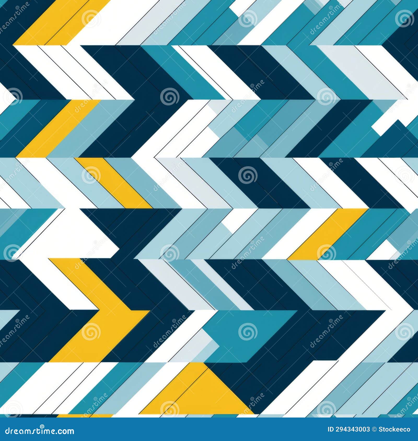 Geometric Chevron Pattern in Black, Blue, and Yellow Stock Illustration ...
