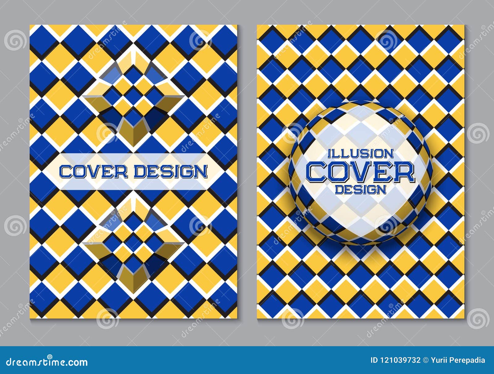 Blue Yellow Color Scheme Book Cover Design Template With Optical Motion ...