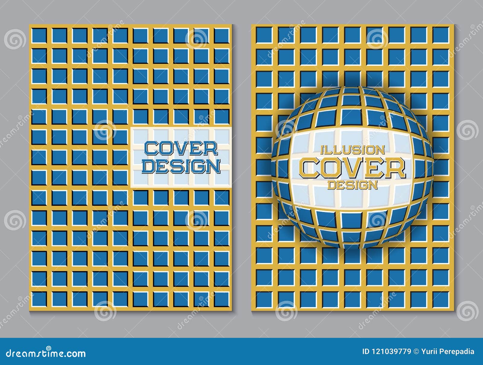 Blue Yellow Color Scheme Book Cover Design Template with Optical Motion ...